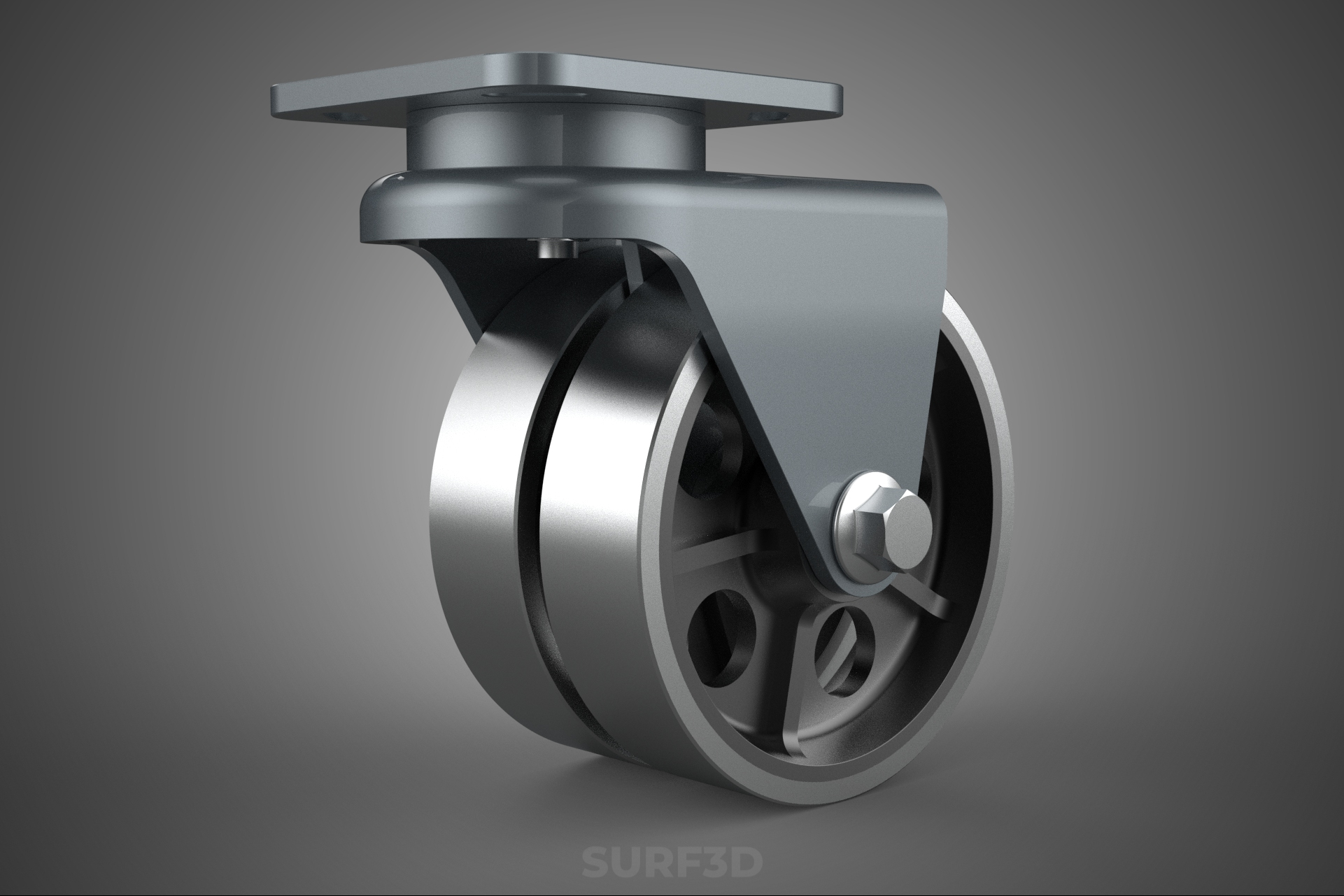 3D модель Стальные поворотные ролики, ролики с двойными колесами и ...