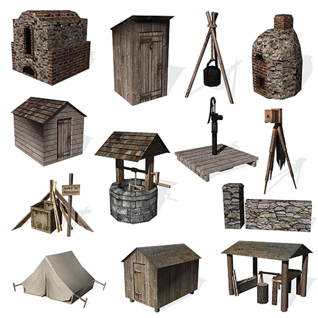 3d historical small construction wall model