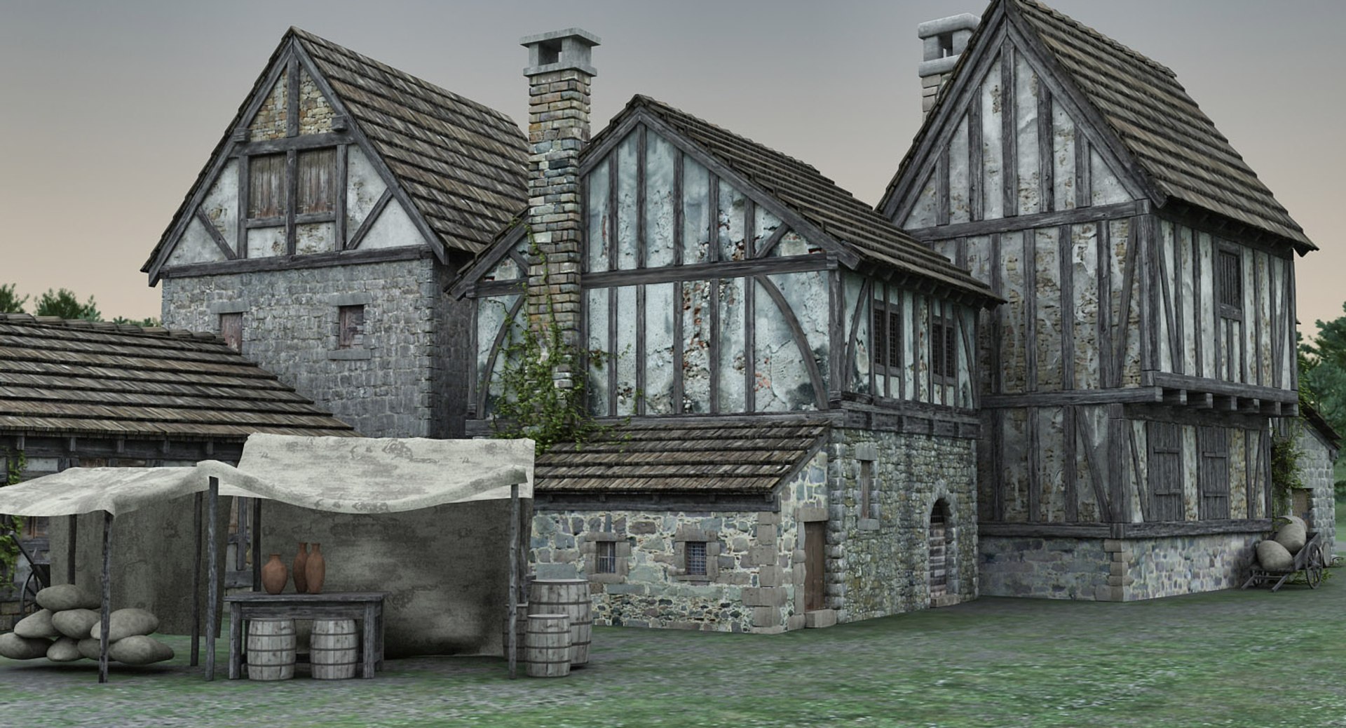 3D medieval town village model - TurboSquid 1198333
