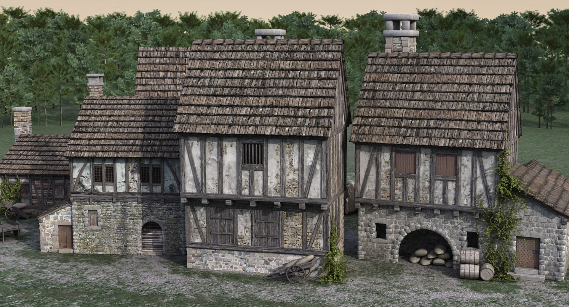 3D medieval town village model - TurboSquid 1198333