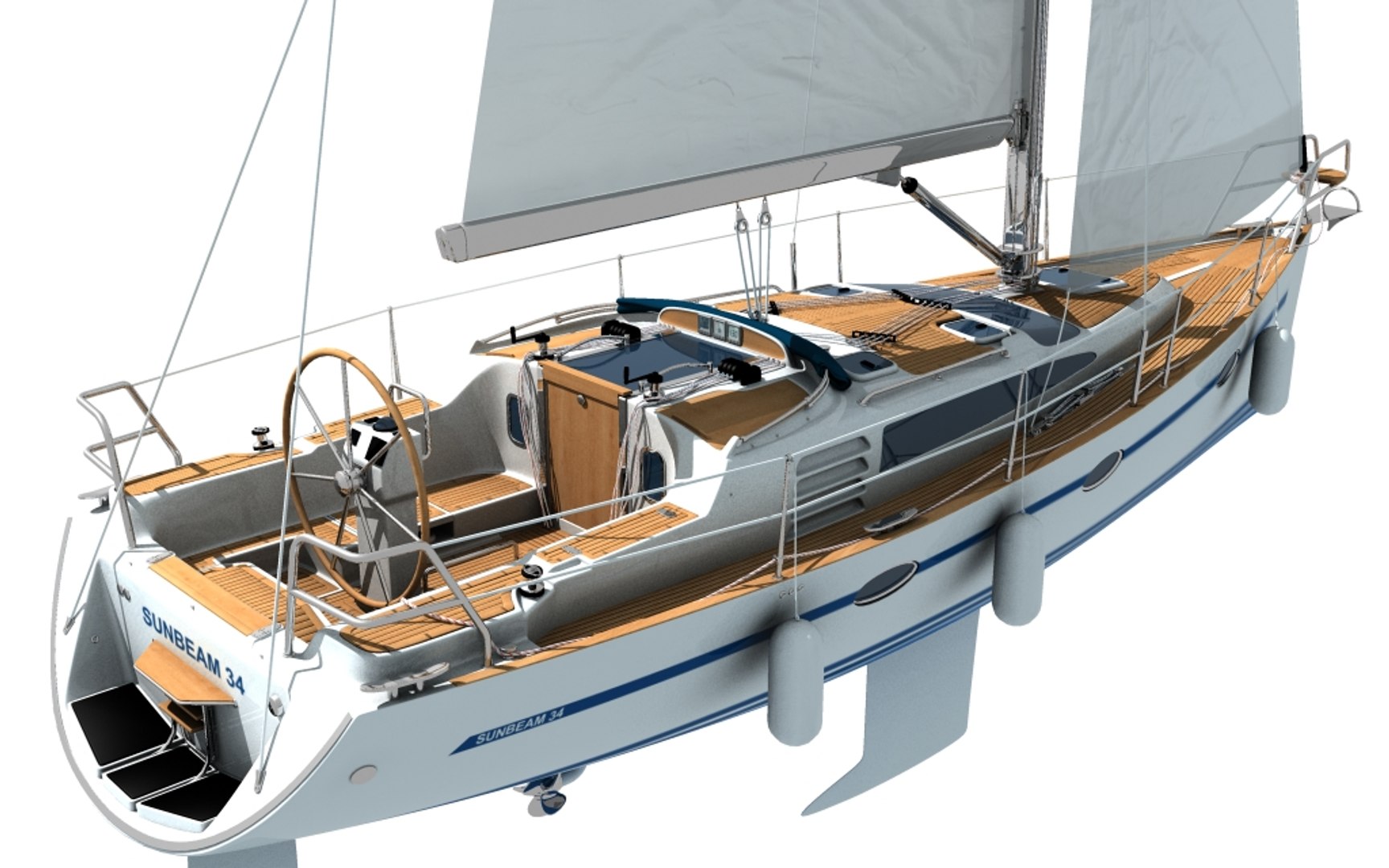 sunbeam 34 sailboat sails 3d model