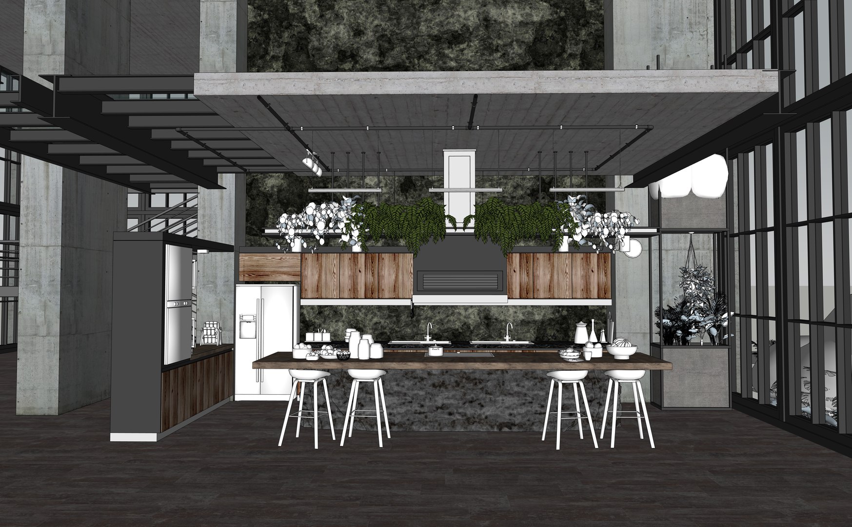 Rustic Stone Kitchen 3D Model SketchUp 2025 V-Ray 7 3D Model ...