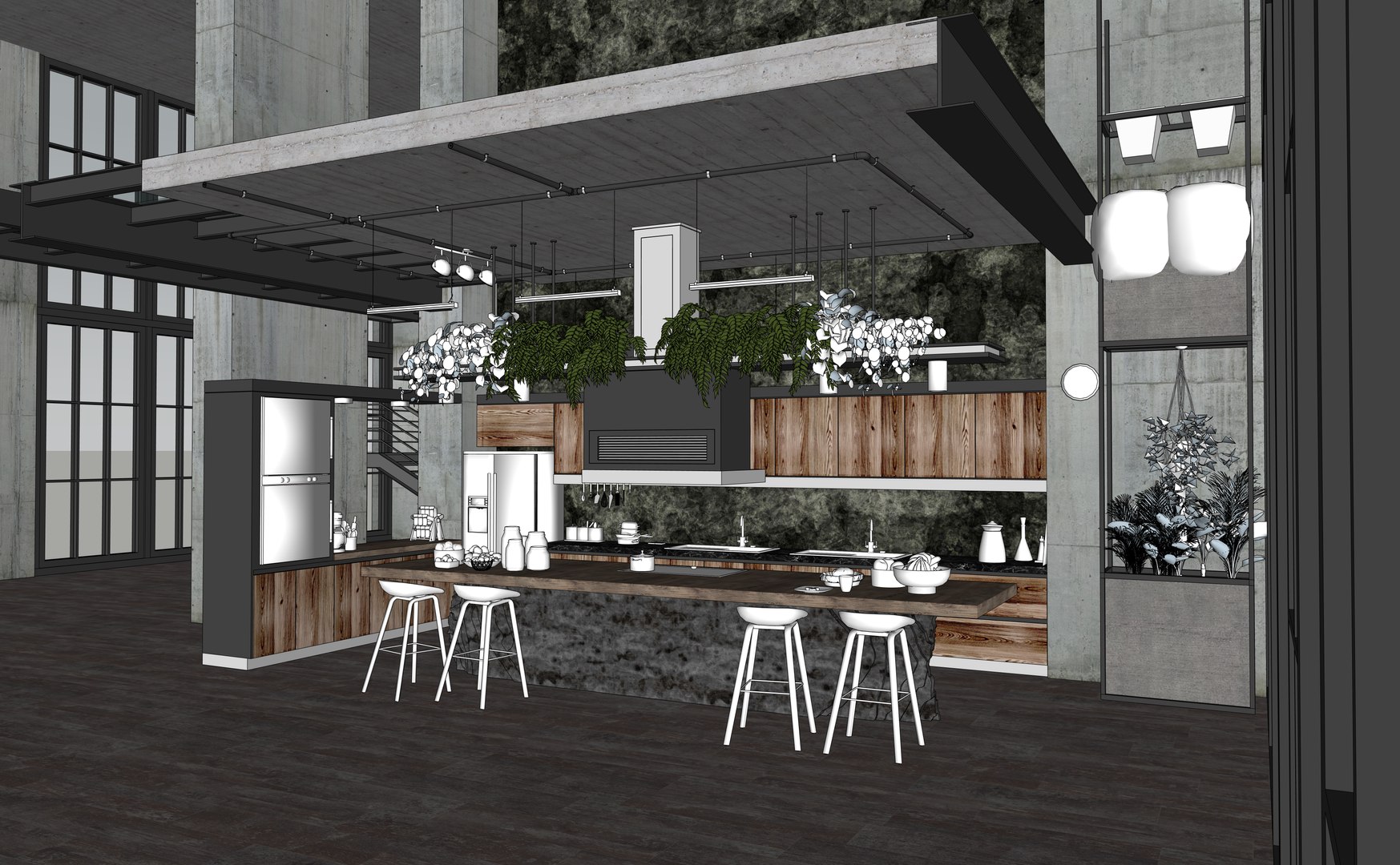 Rustic Stone Kitchen 3D Model SketchUp 2025 V-Ray 7 3D Model ...