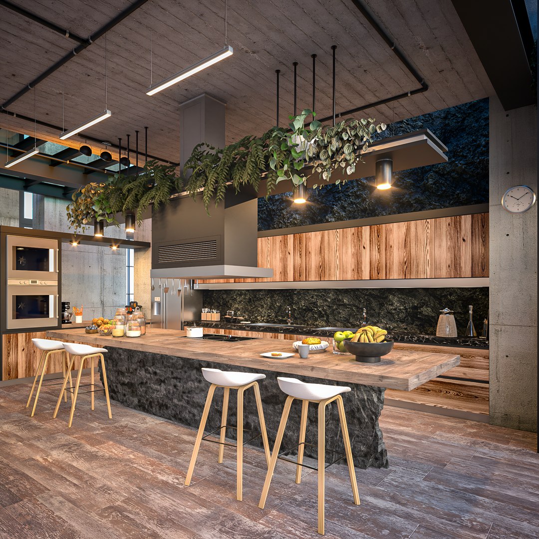 Rustic Stone Kitchen 3D Model SketchUp 2025 V-Ray 7 3D Model ...