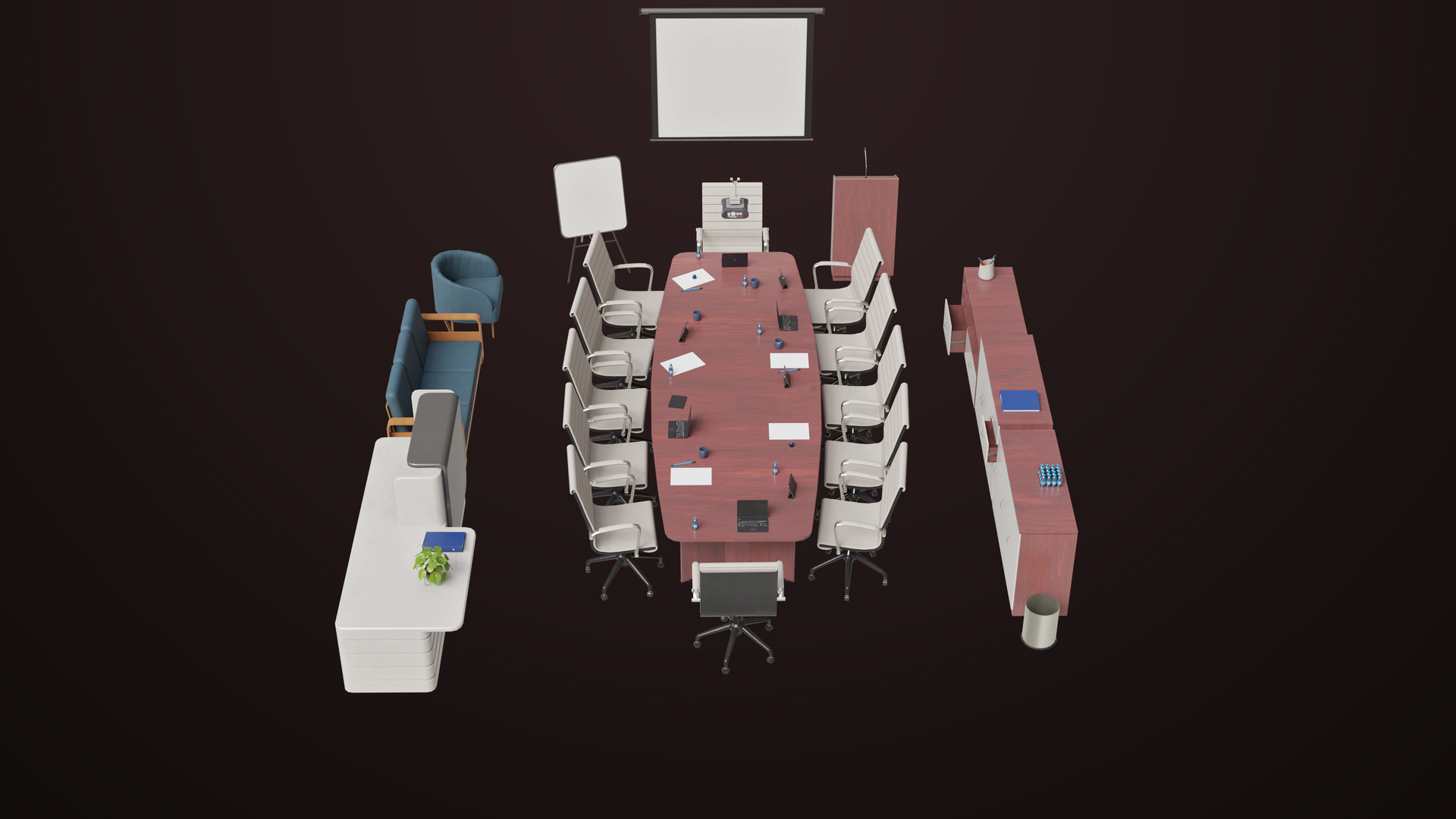 Conference Hall Props Collection Single Mat All PBR Textures 3D ...