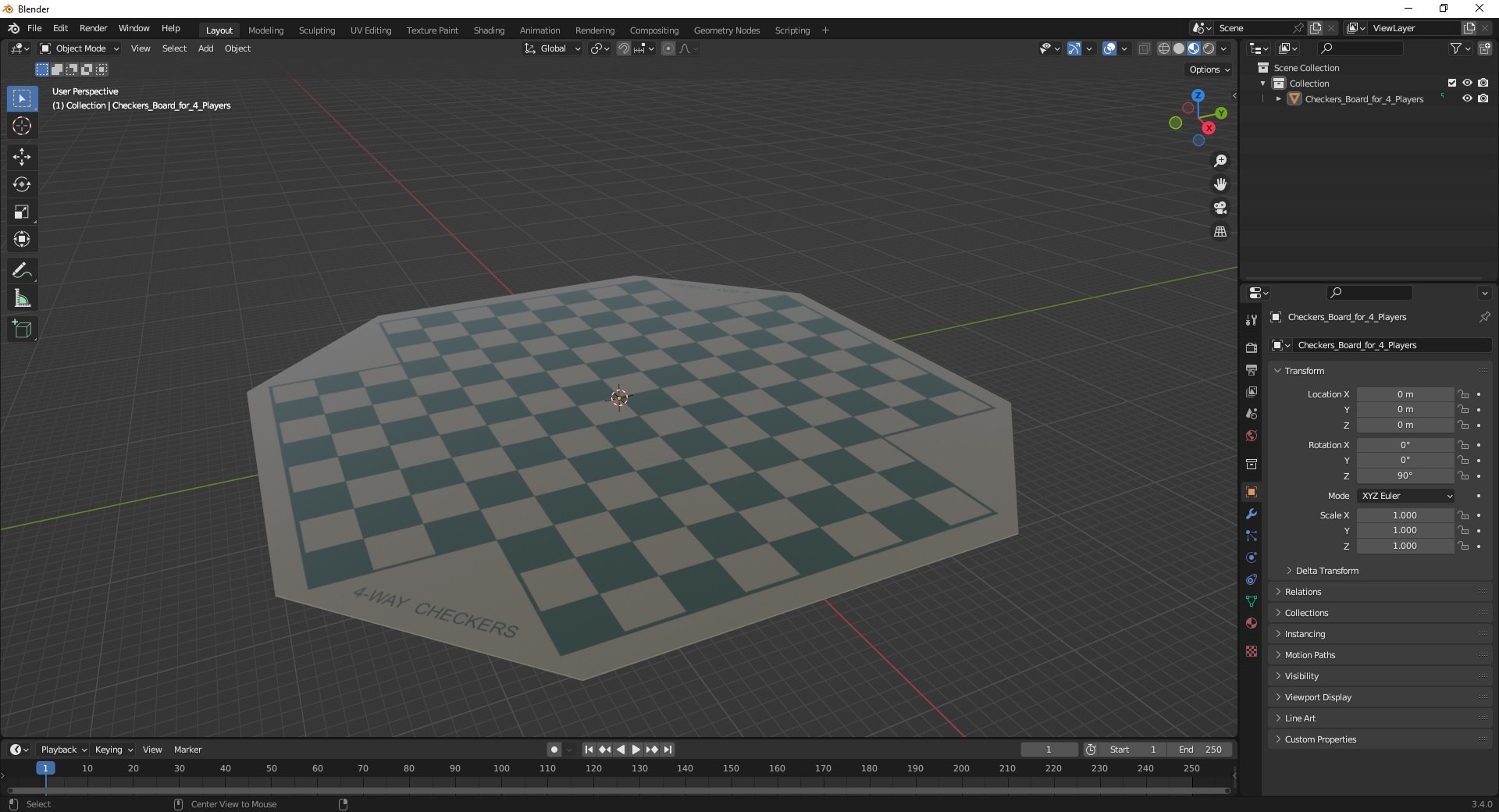 3D Checkers Board For 4 Players Model - TurboSquid 2006699