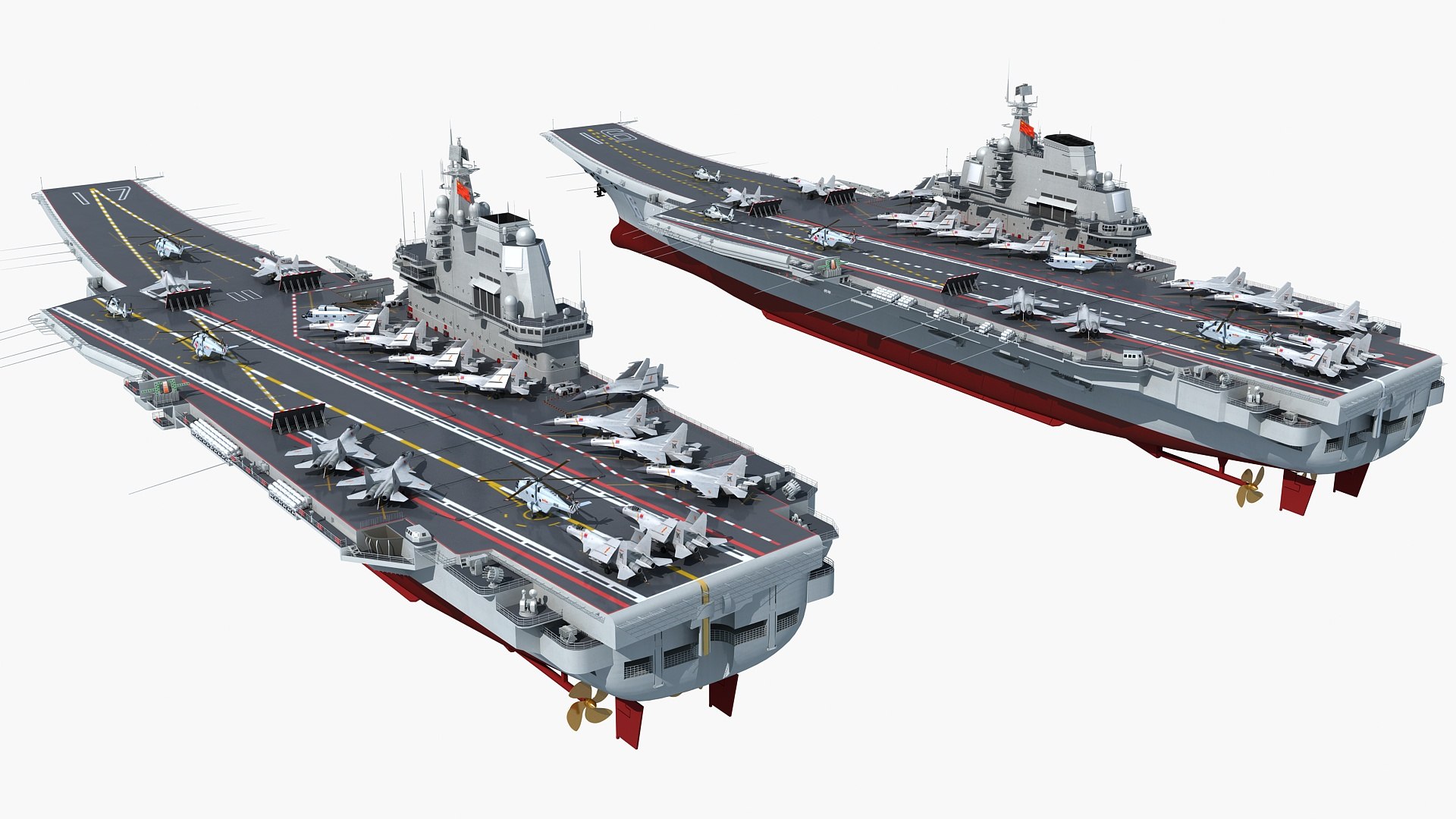 3D China Aircraft CarrierCV16 And CV17 With Shipboard Aircraft Model ...