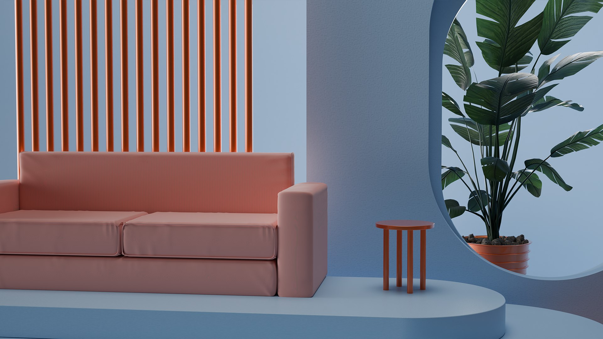 Blue Interior With Geometric Pink Form 3D Model - TurboSquid 2289079