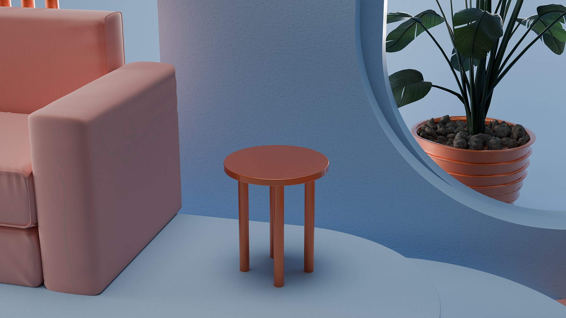 Blue Interior With Geometric Pink Form 3D Model - TurboSquid 2289079