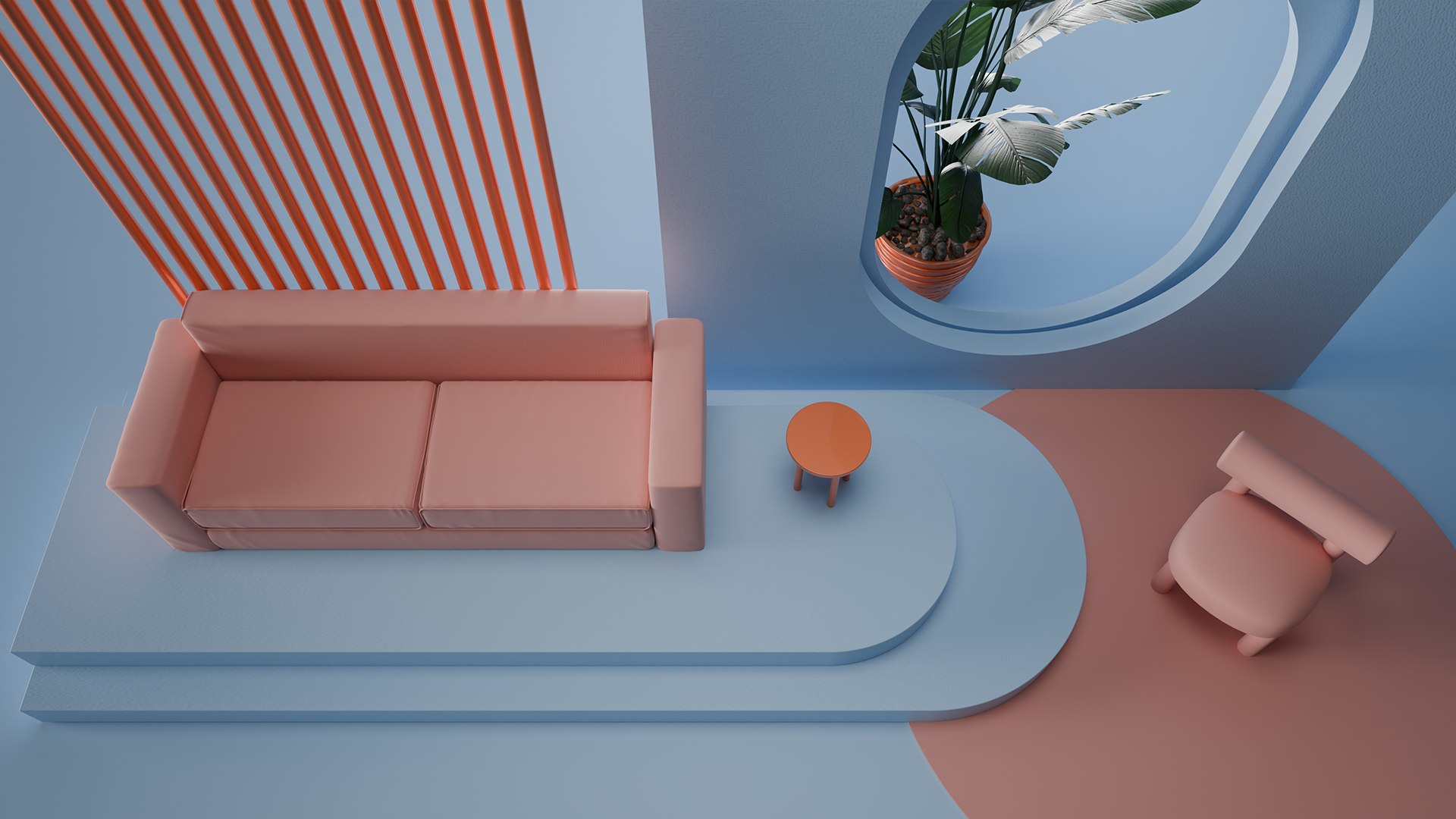 Blue Interior With Geometric Pink Form 3D Model - TurboSquid 2289079