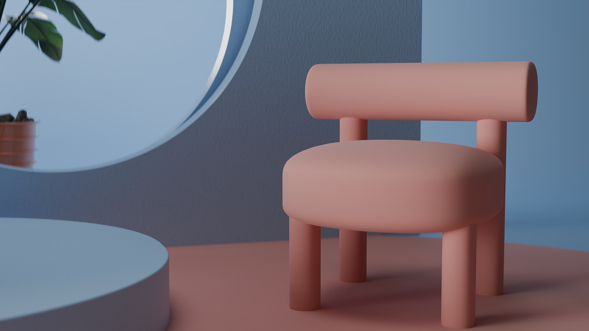 Blue Interior With Geometric Pink Form 3D Model - TurboSquid 2289079