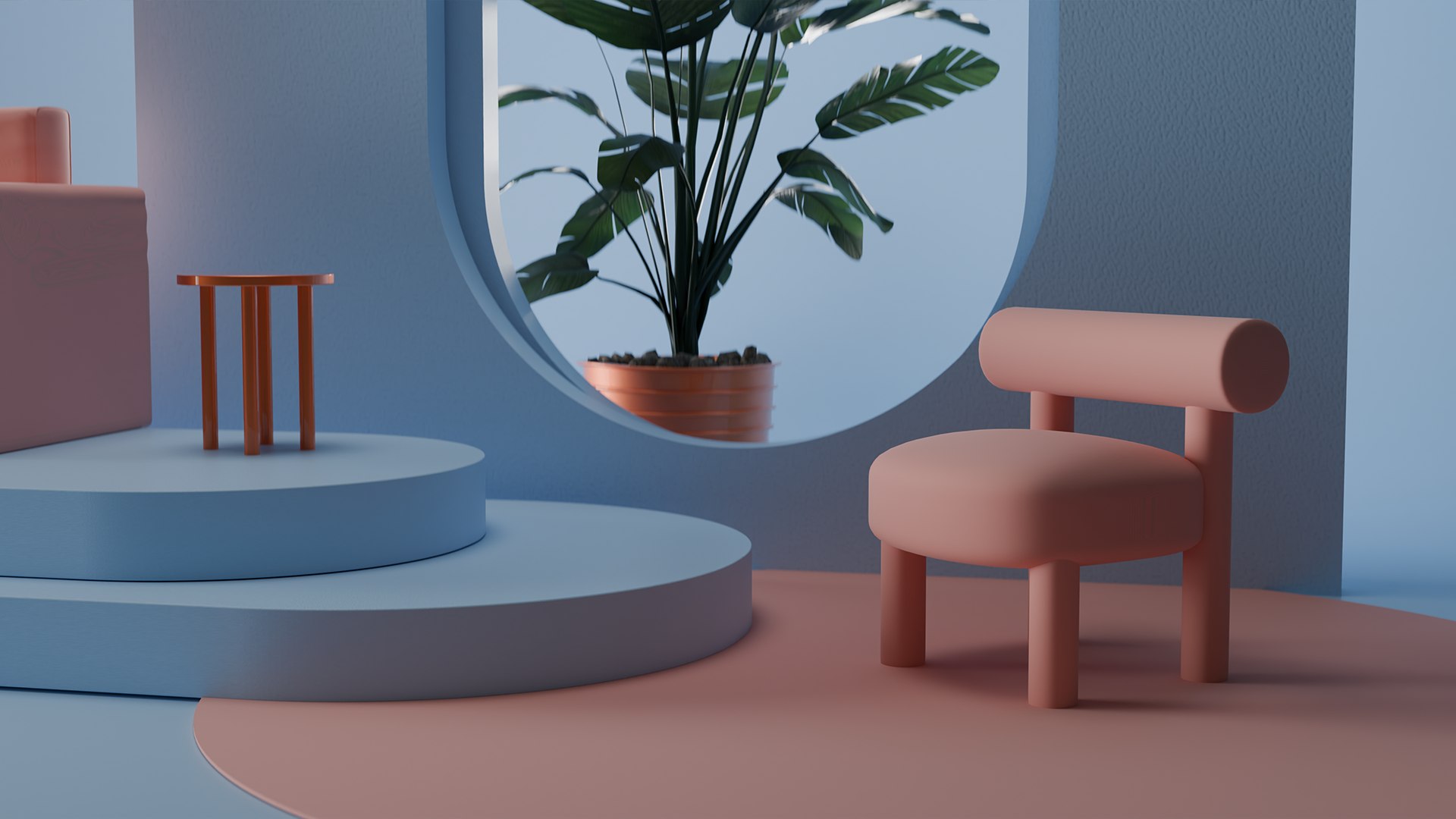 Blue Interior With Geometric Pink Form 3D Model - TurboSquid 2289079