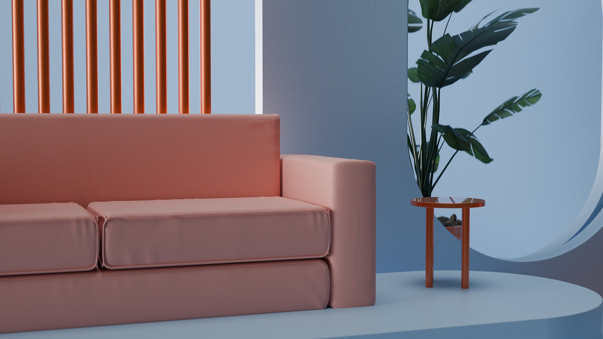 Blue Interior With Geometric Pink Form 3D Model - TurboSquid 2289079