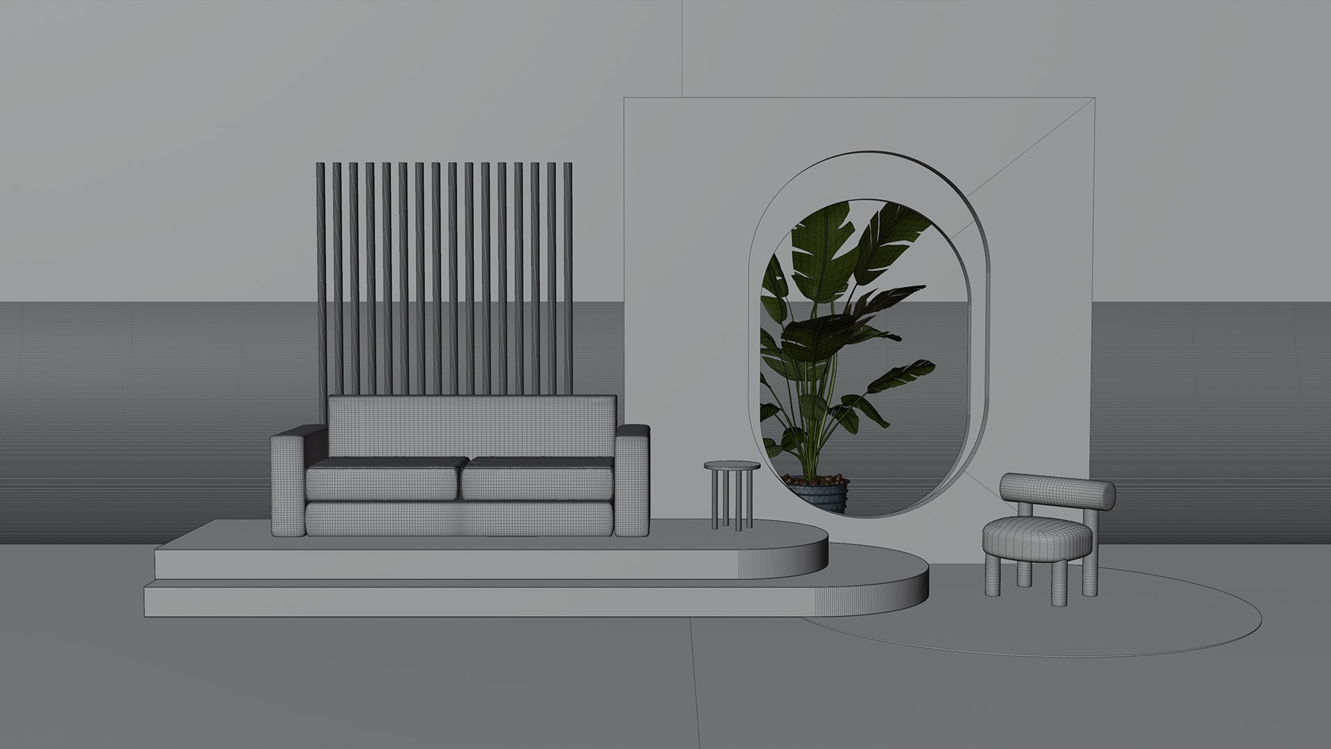 Blue Interior With Geometric Pink Form 3D Model - TurboSquid 2289079