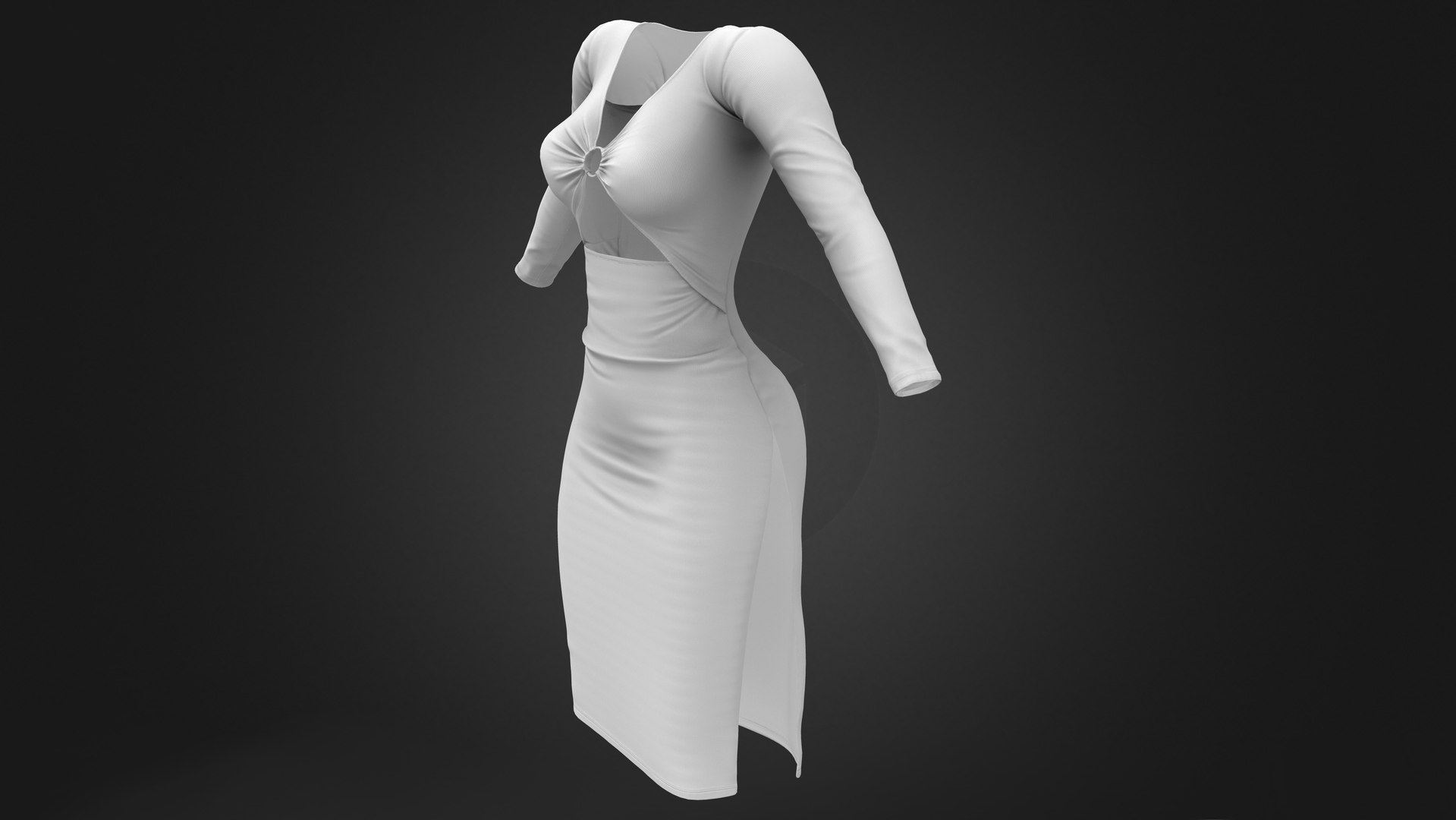 Buckle Connected Chest Side Slit Skirt Elegant Earth Female Dress 3D ...