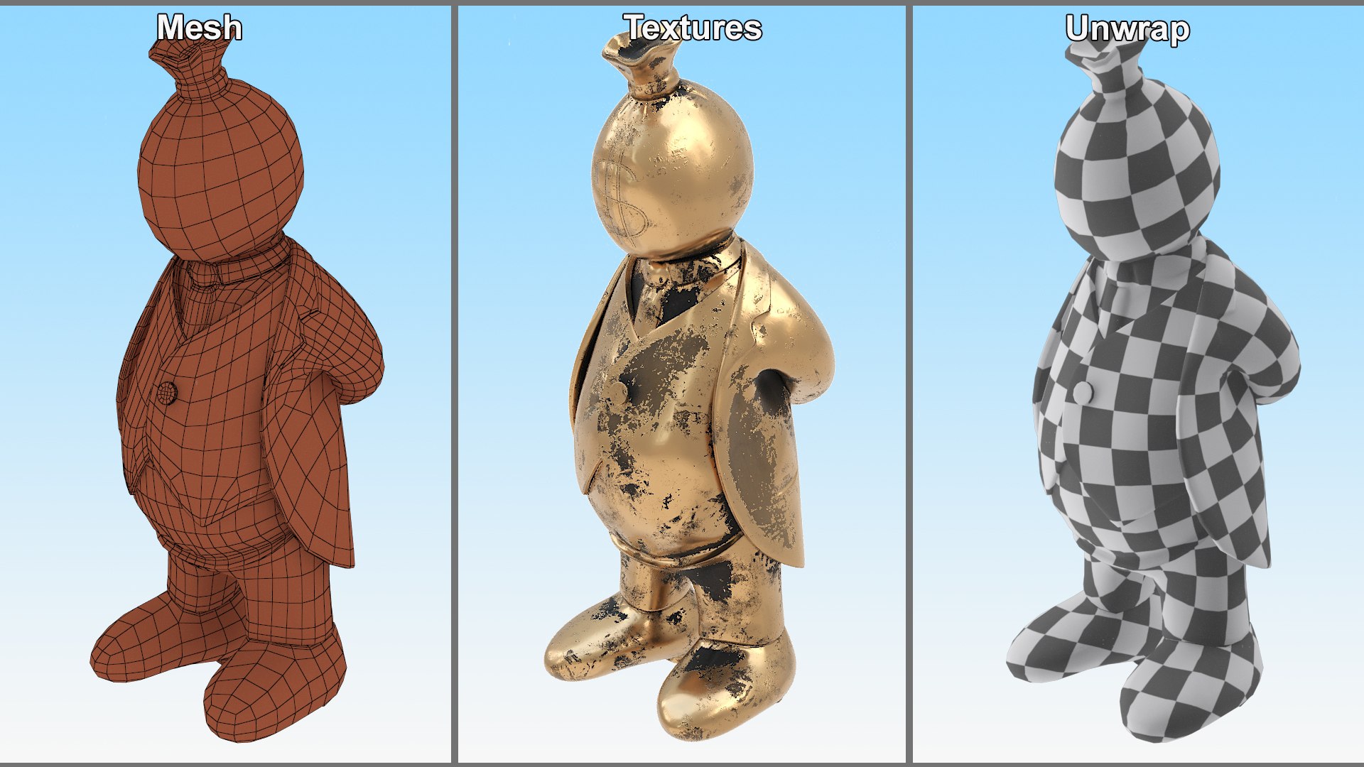 3D Gold Plated Capitalist Figure With Money Bag Head - TurboSquid 2436972