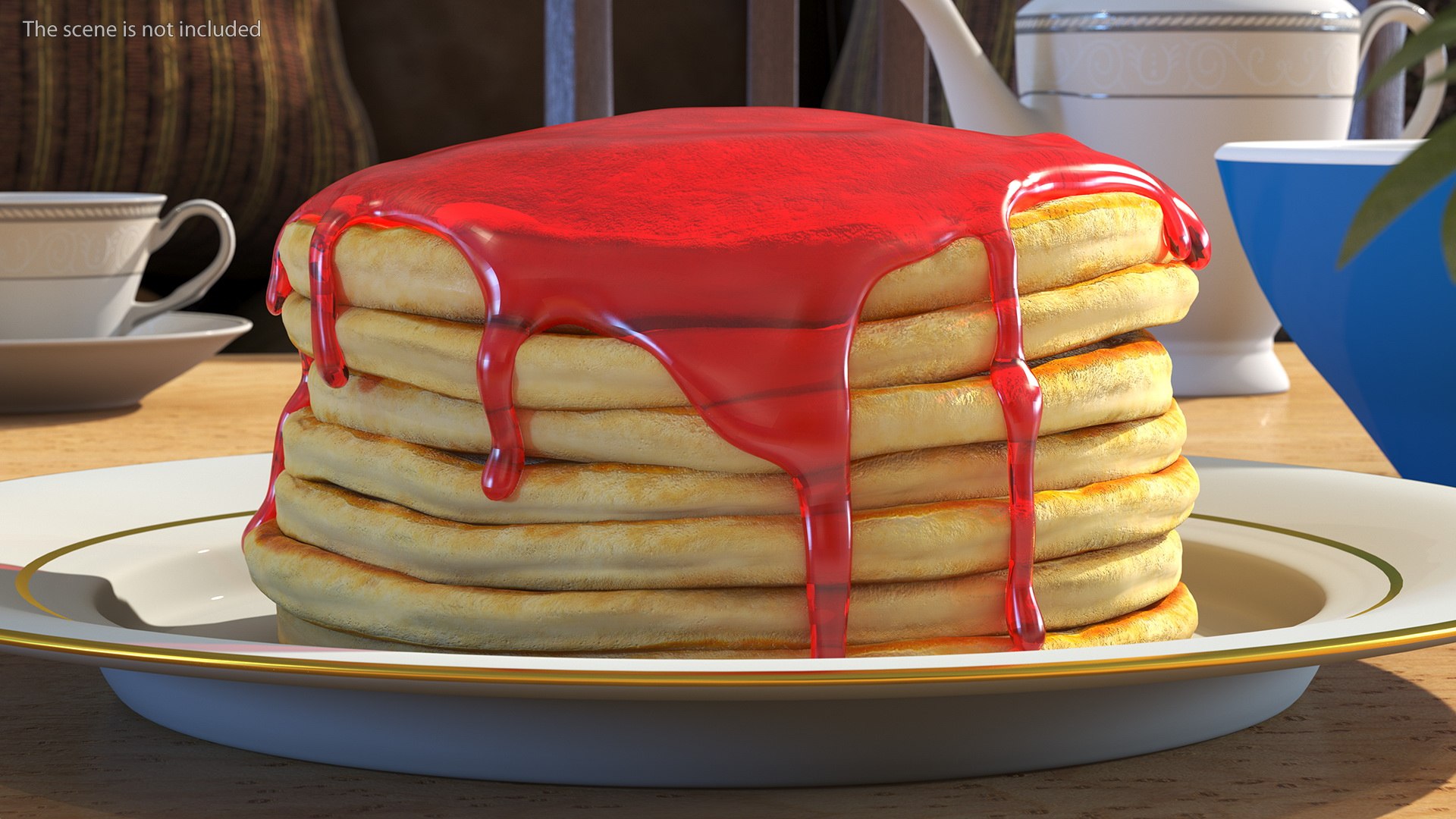 3D Pancakes Poured With Strawberry Syrup - TurboSquid 1948077