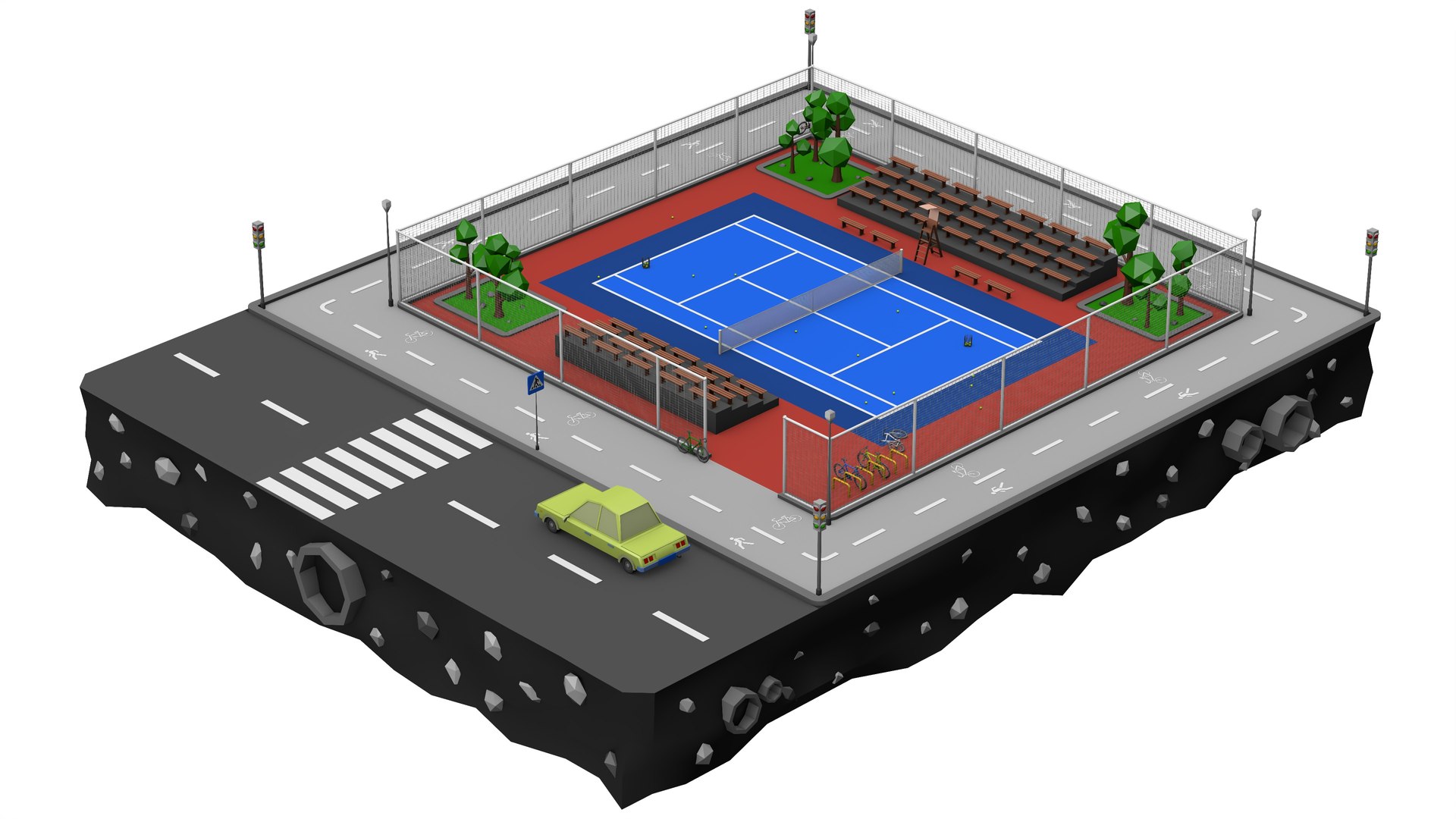 Tennis Court Low Poly 3D Model - TurboSquid 1878467