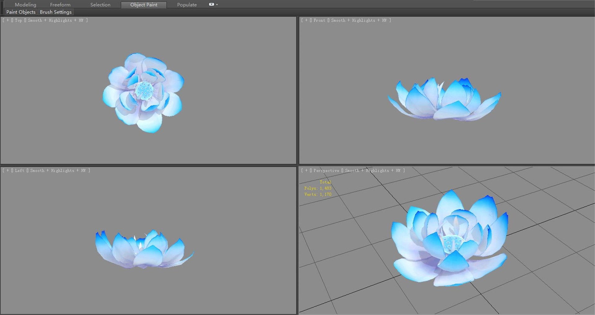 3D A Blue Lotus - Cartoon Lotus - Open Stamens - Mutant Lotus Model ...