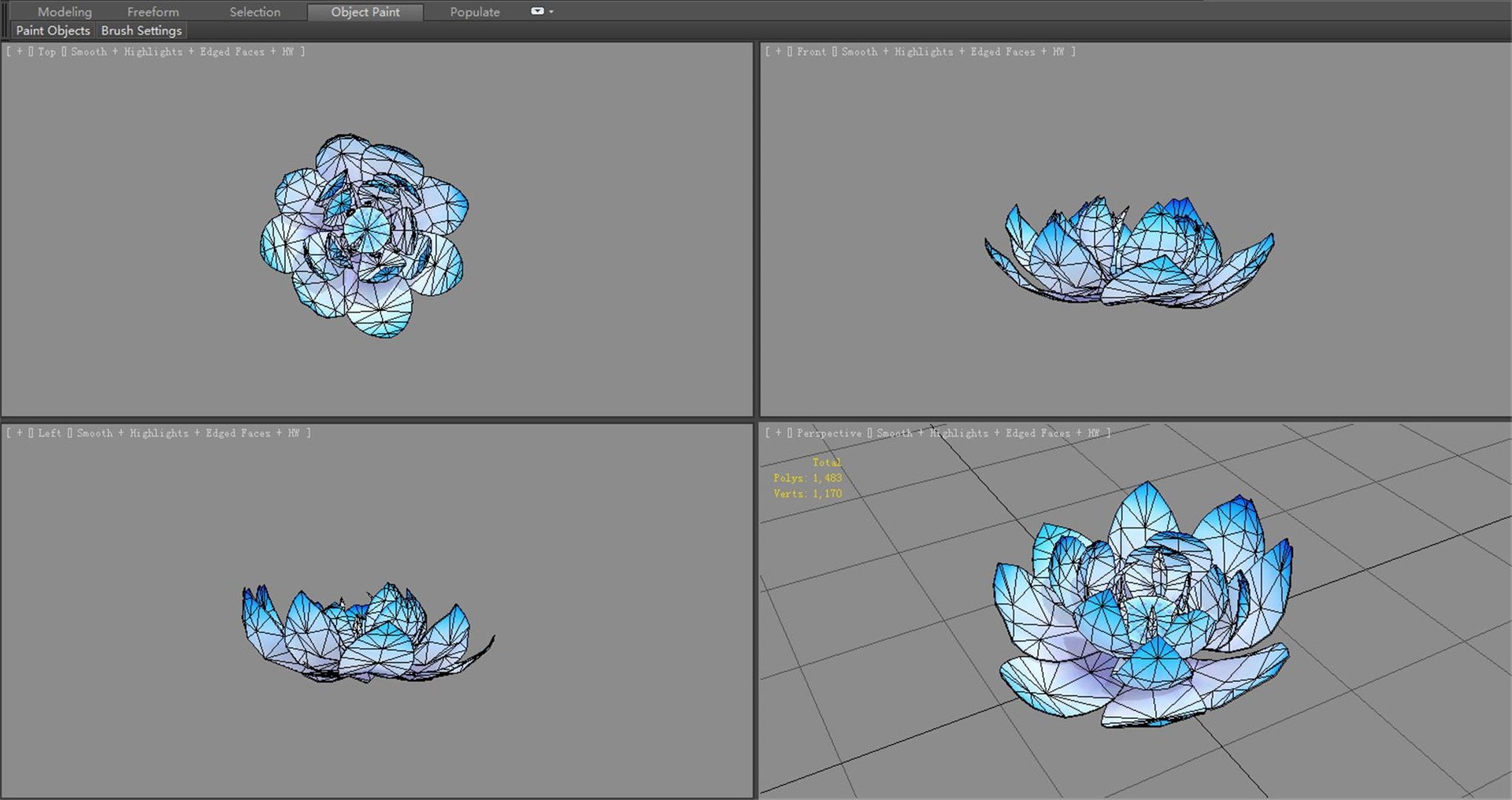 3D A Blue Lotus - Cartoon Lotus - Open Stamens - Mutant Lotus Model ...