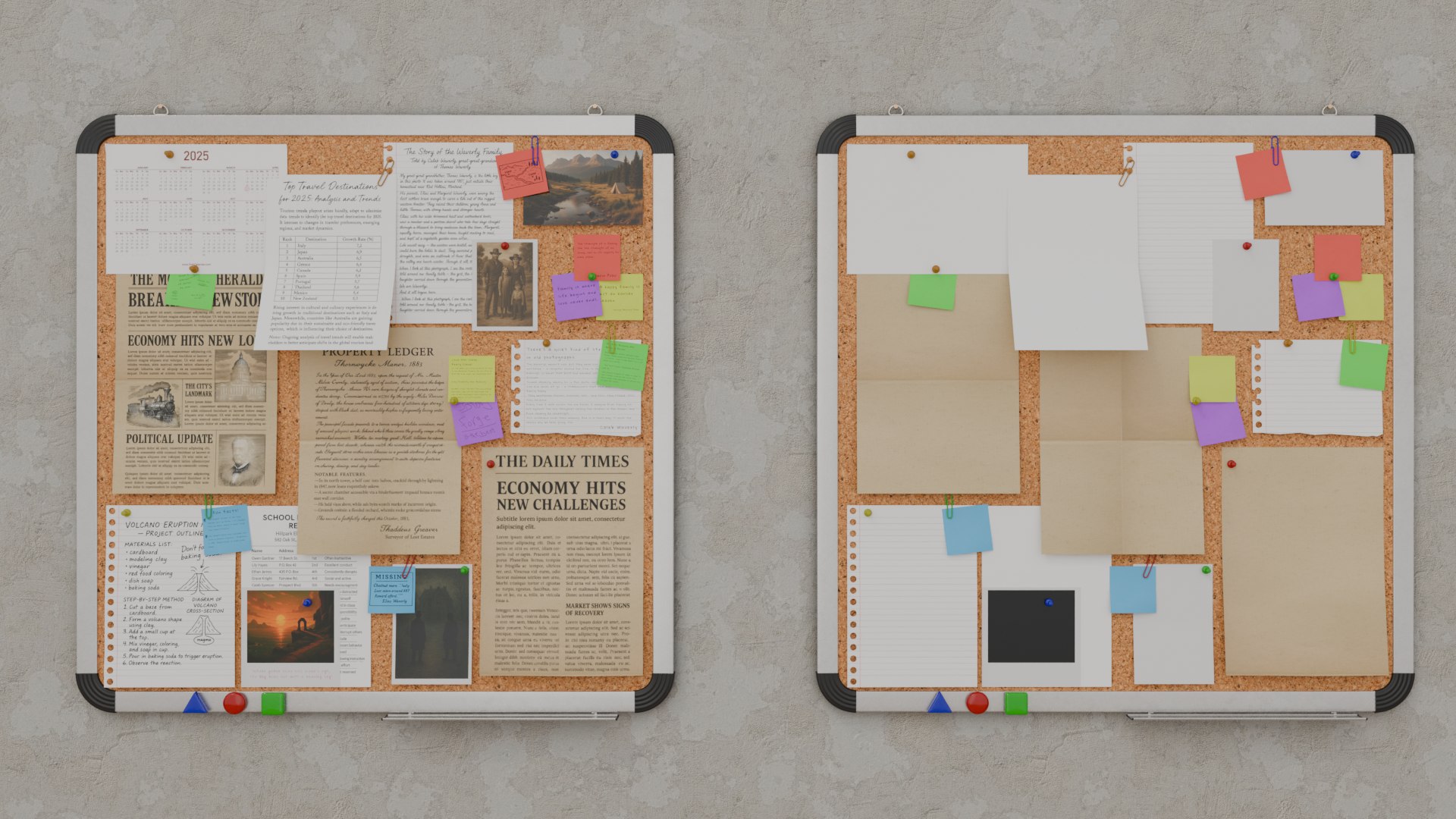 3D Model Compact Square Corkboard Trio - Customizable Pin Board Set ...