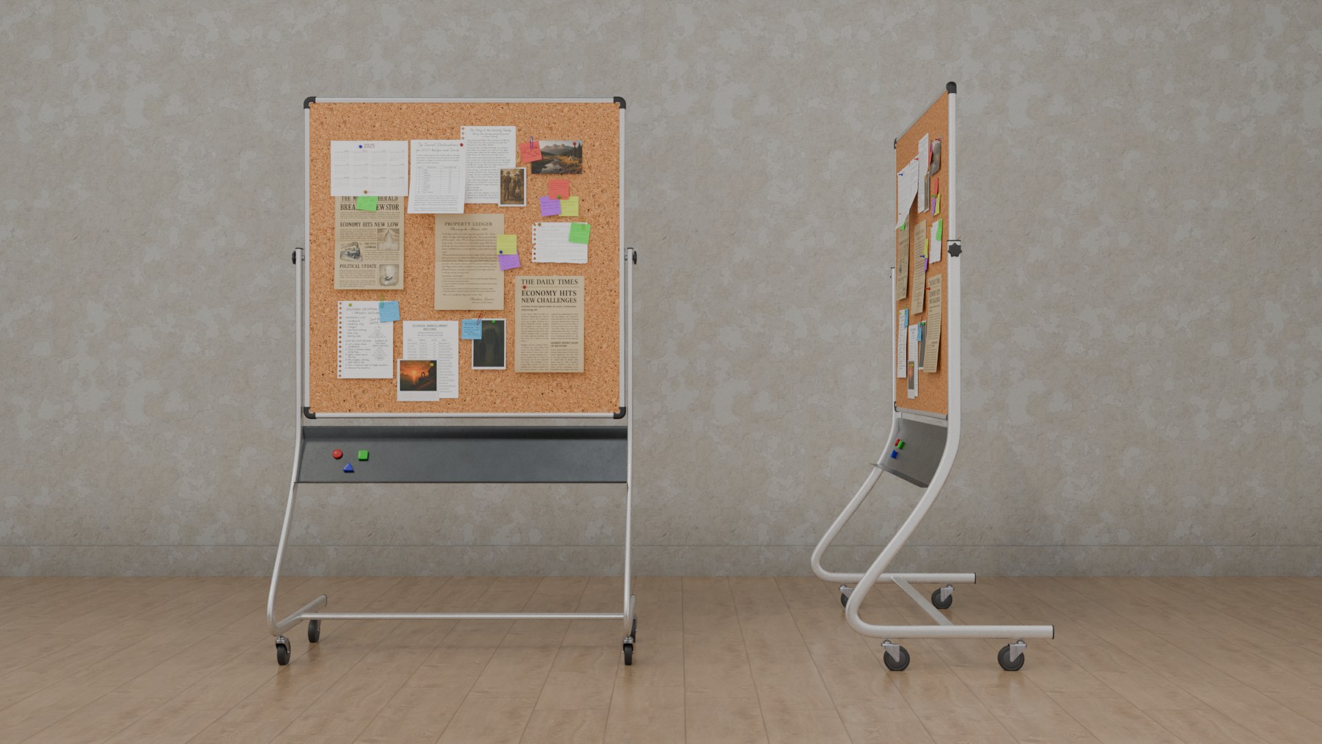 3D Model Compact Square Corkboard Trio - Customizable Pin Board Set ...