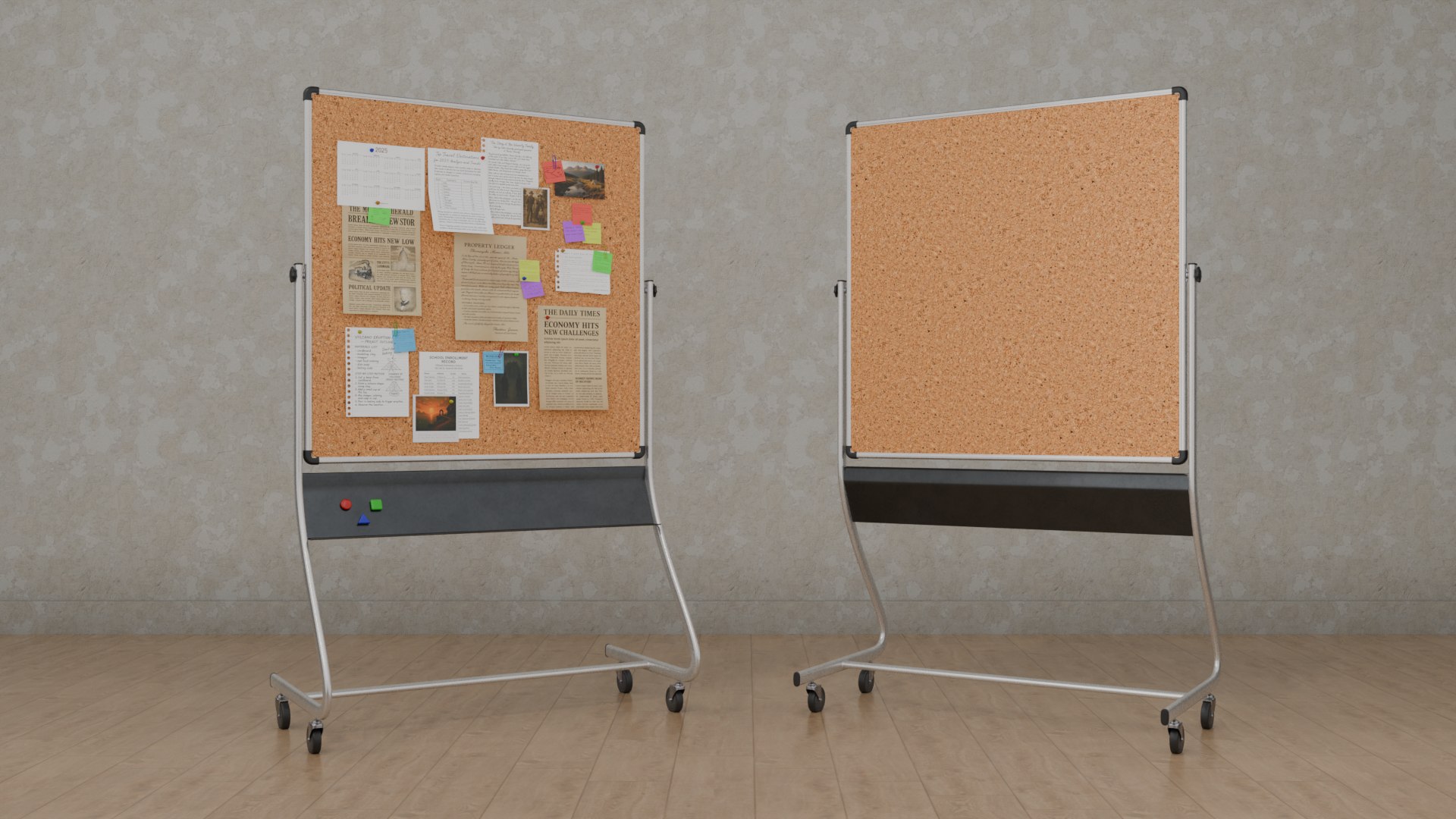 3D Model Compact Square Corkboard Trio - Customizable Pin Board Set ...