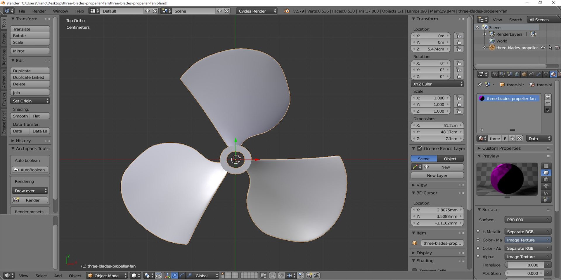 3D Three Blades Propeller Fan - TurboSquid 1754608