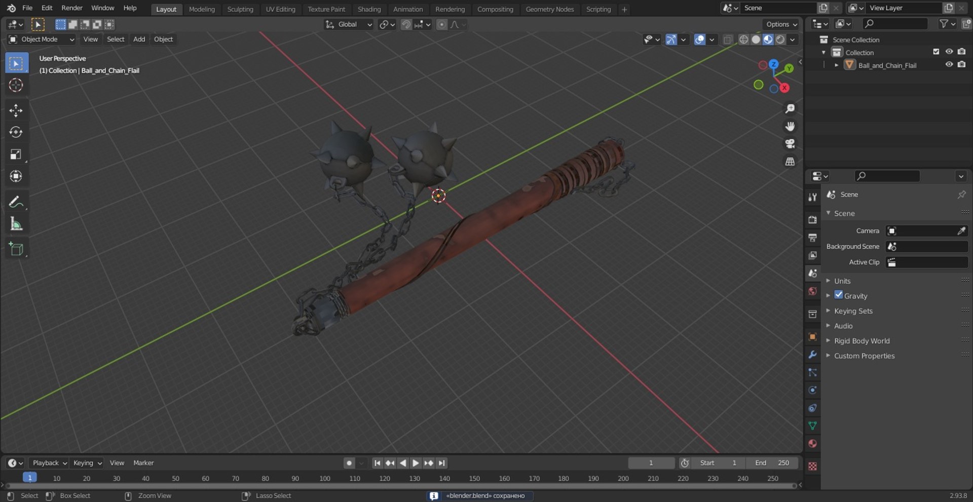 ball chain flail modeled 3d model
