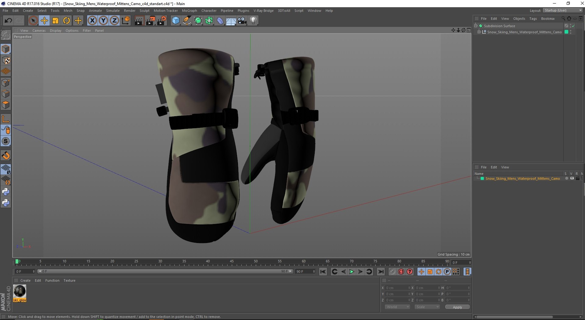 3D Model Snow Skiing Mens Waterproof Mittens Camo - TurboSquid 2065291