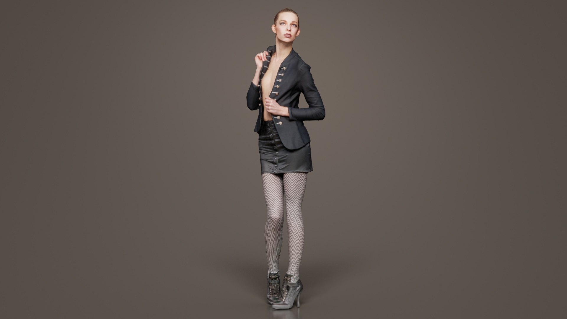 Woman In Leather Skirt Opening Jacket Remastered 3D Model - TurboSquid ...