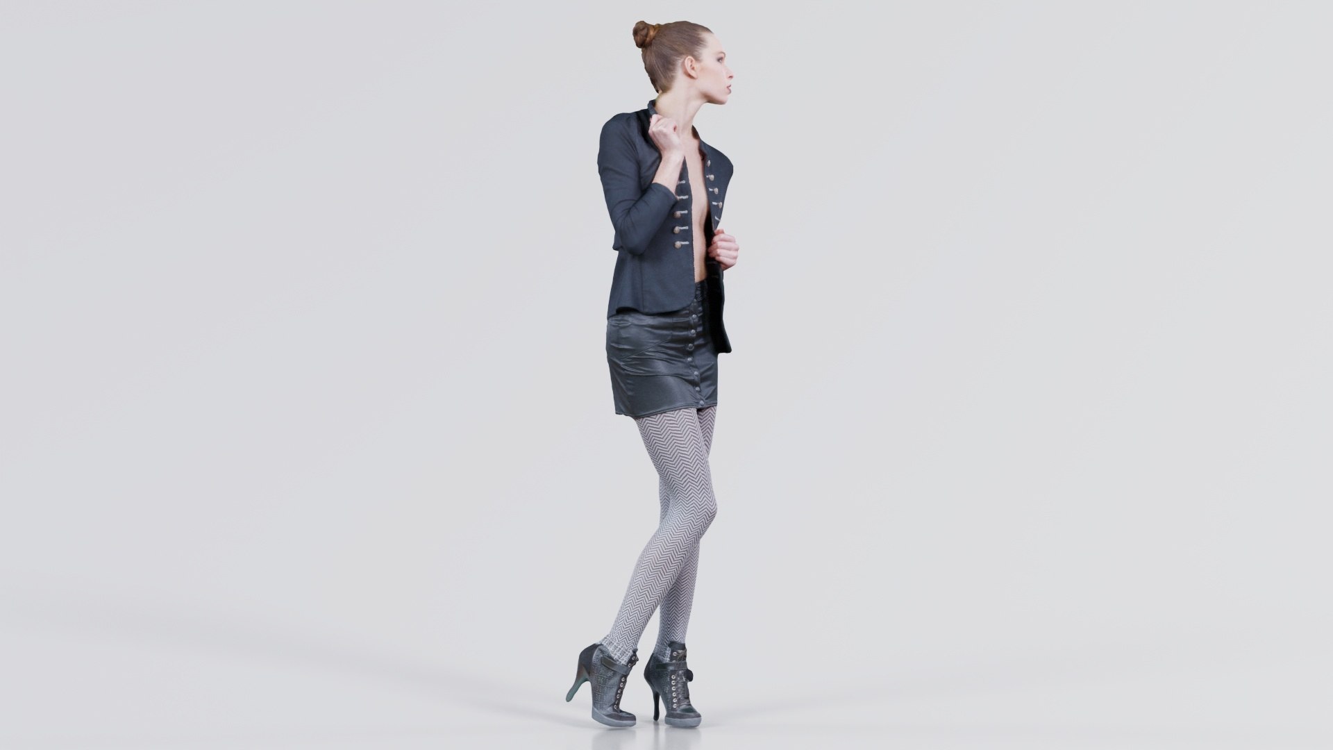 Woman In Leather Skirt Opening Jacket Remastered 3D Model - TurboSquid ...