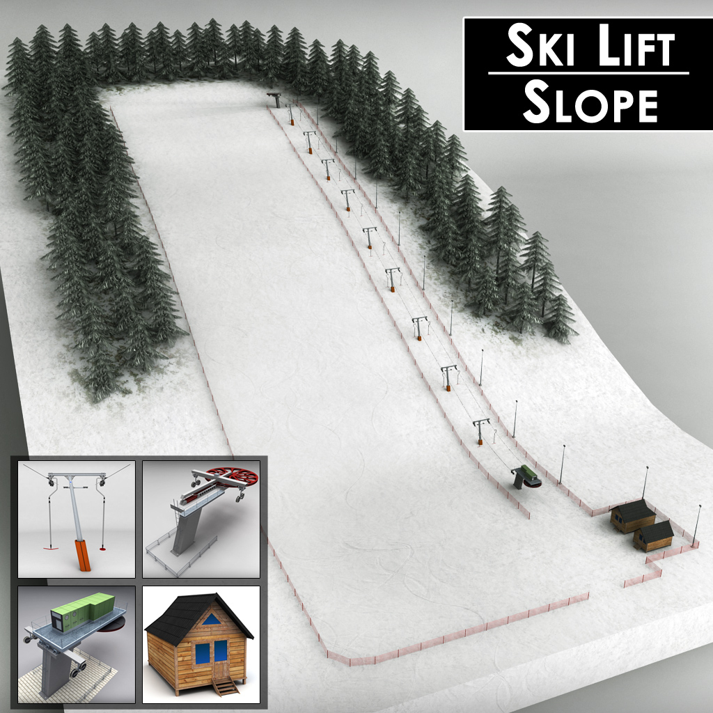 3d ski lift pack mountains model
