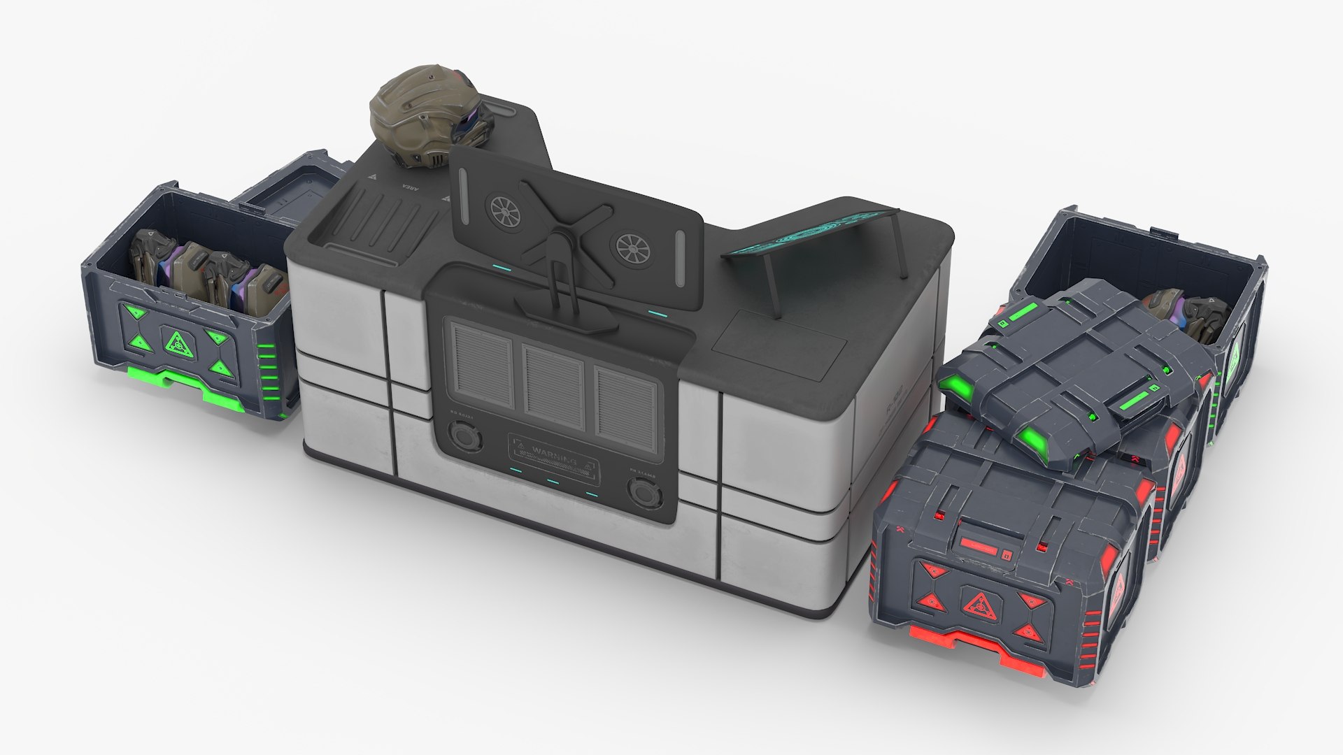 3D Futuristic Command Center With Hellmet Storage Model - TurboSquid ...