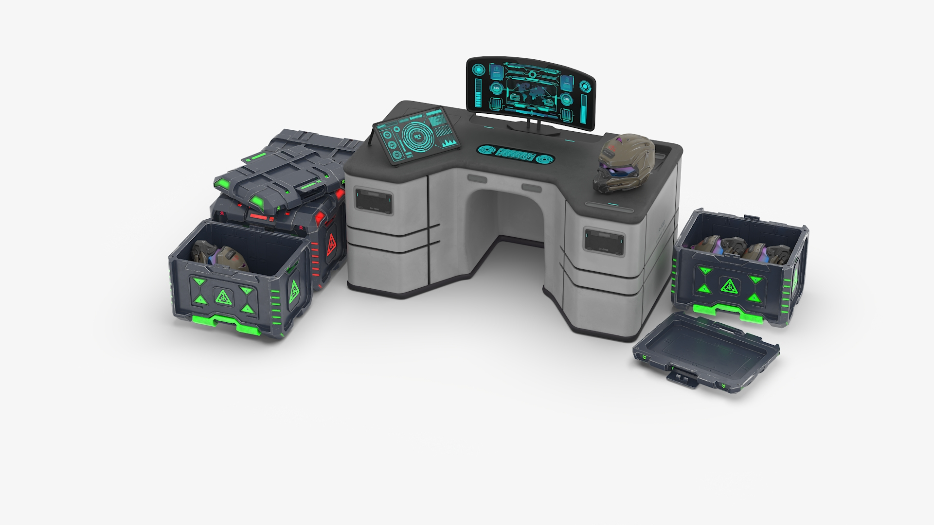 3D Futuristic Command Center With Hellmet Storage Model - TurboSquid ...