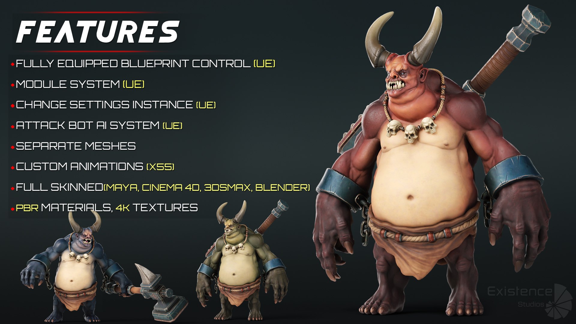 3D Demon Troll - Stylized Devils Warrior RPG Character Monster Rigged ...