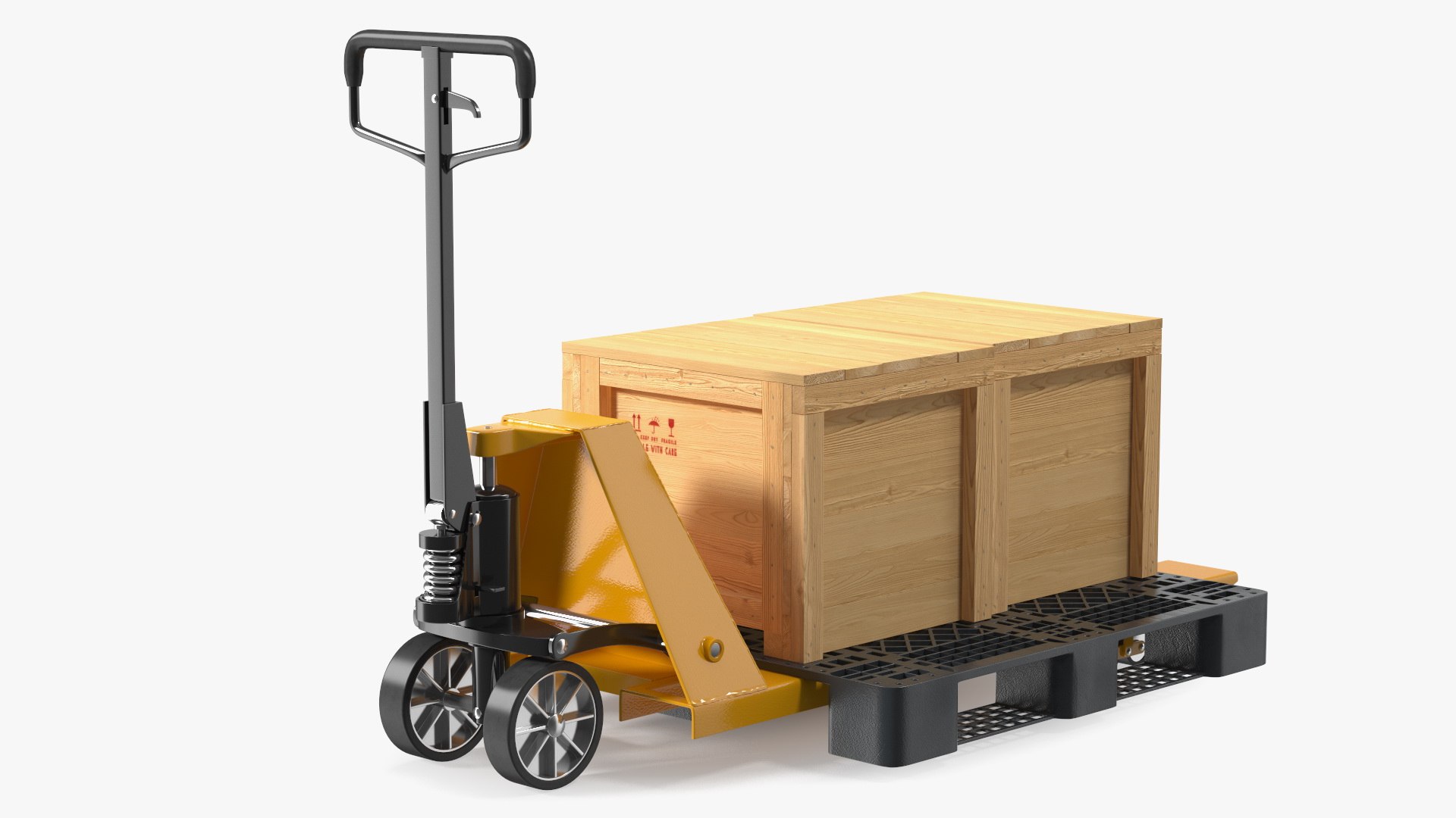 Industrial Pallet Jack Yellow with Wooden Crates model - TurboSquid 2142614