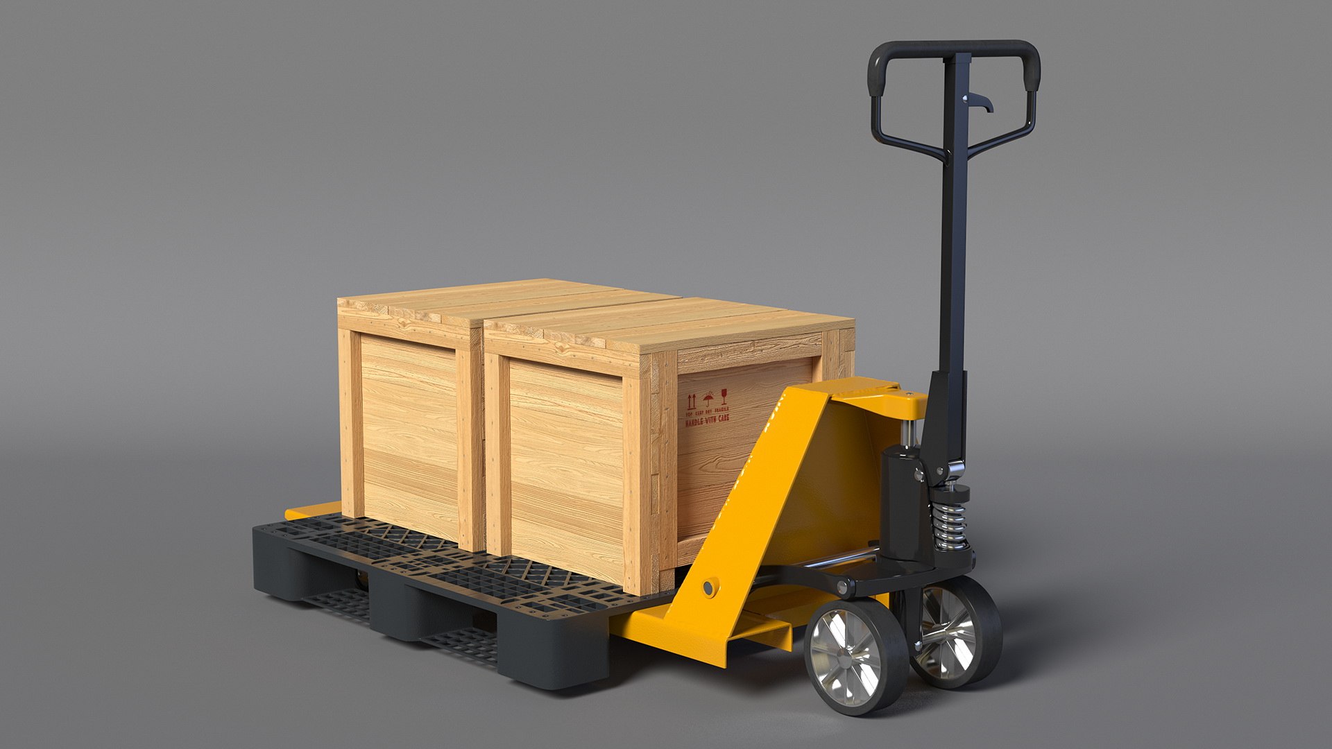 Industrial Pallet Jack Yellow with Wooden Crates model - TurboSquid 2142614