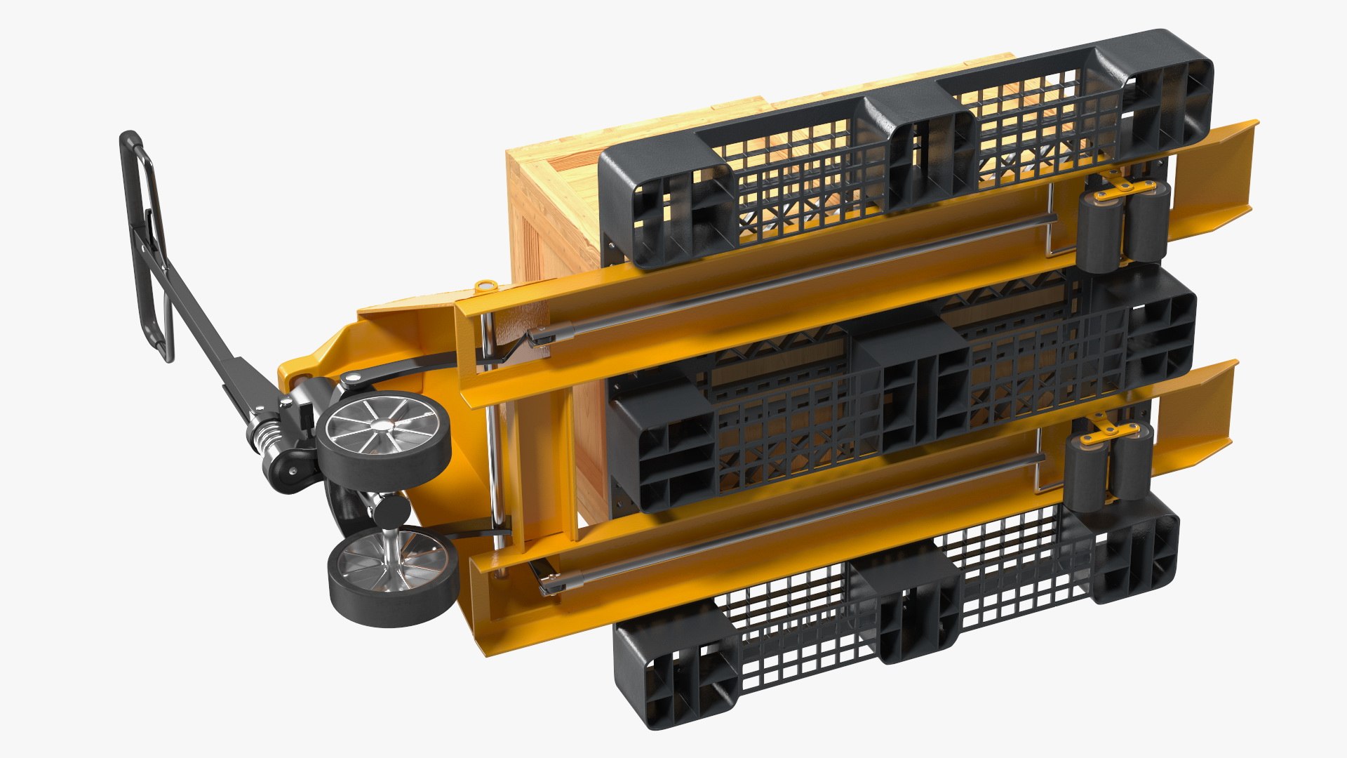 Industrial Pallet Jack Yellow with Wooden Crates model - TurboSquid 2142614