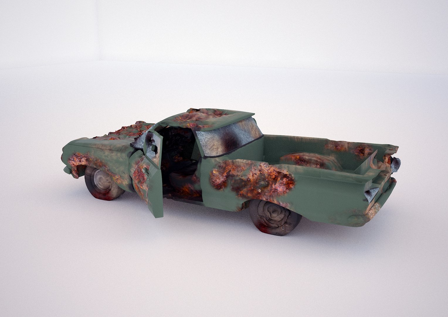 3D Green Classic Smashed Car Model - TurboSquid 1491610
