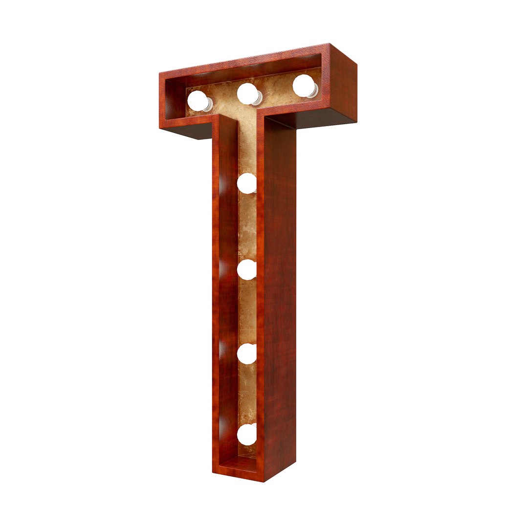 3D Marquee Letter T Light Bulb Wooden Glow Sign Model - TurboSquid 1974635