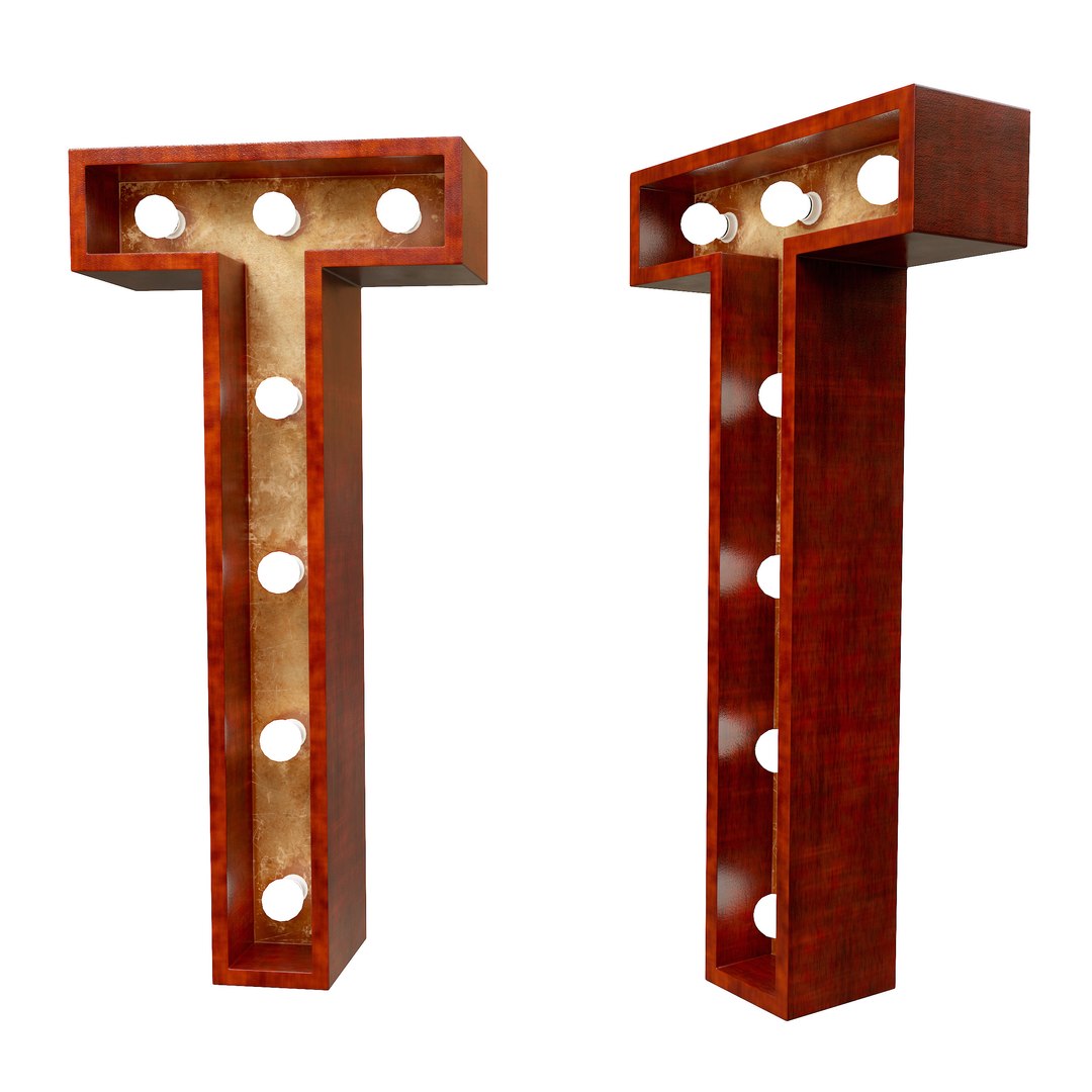 3D Marquee Letter T Light Bulb Wooden Glow Sign Model - TurboSquid 1974635