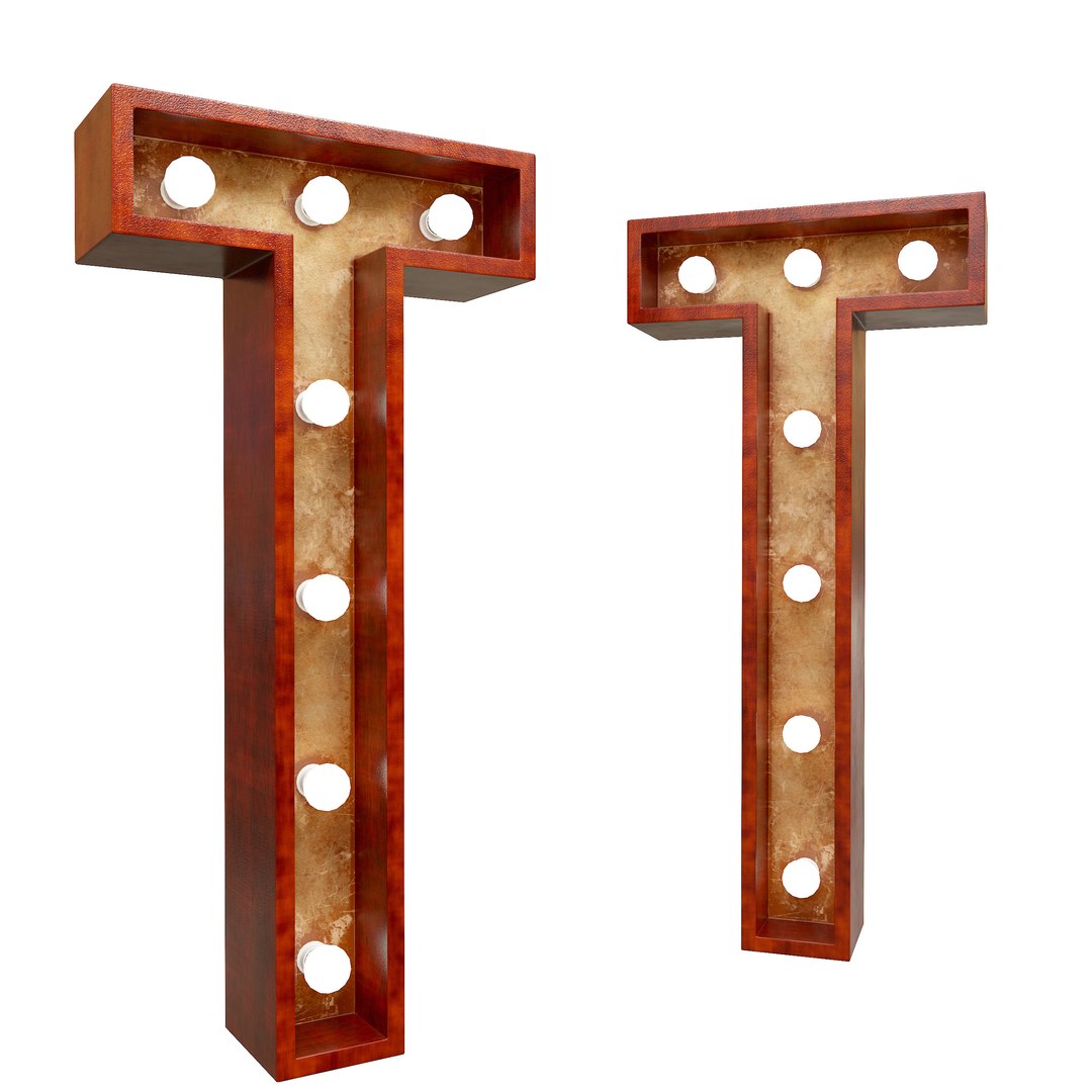 3D Marquee Letter T Light Bulb Wooden Glow Sign Model - TurboSquid 1974635