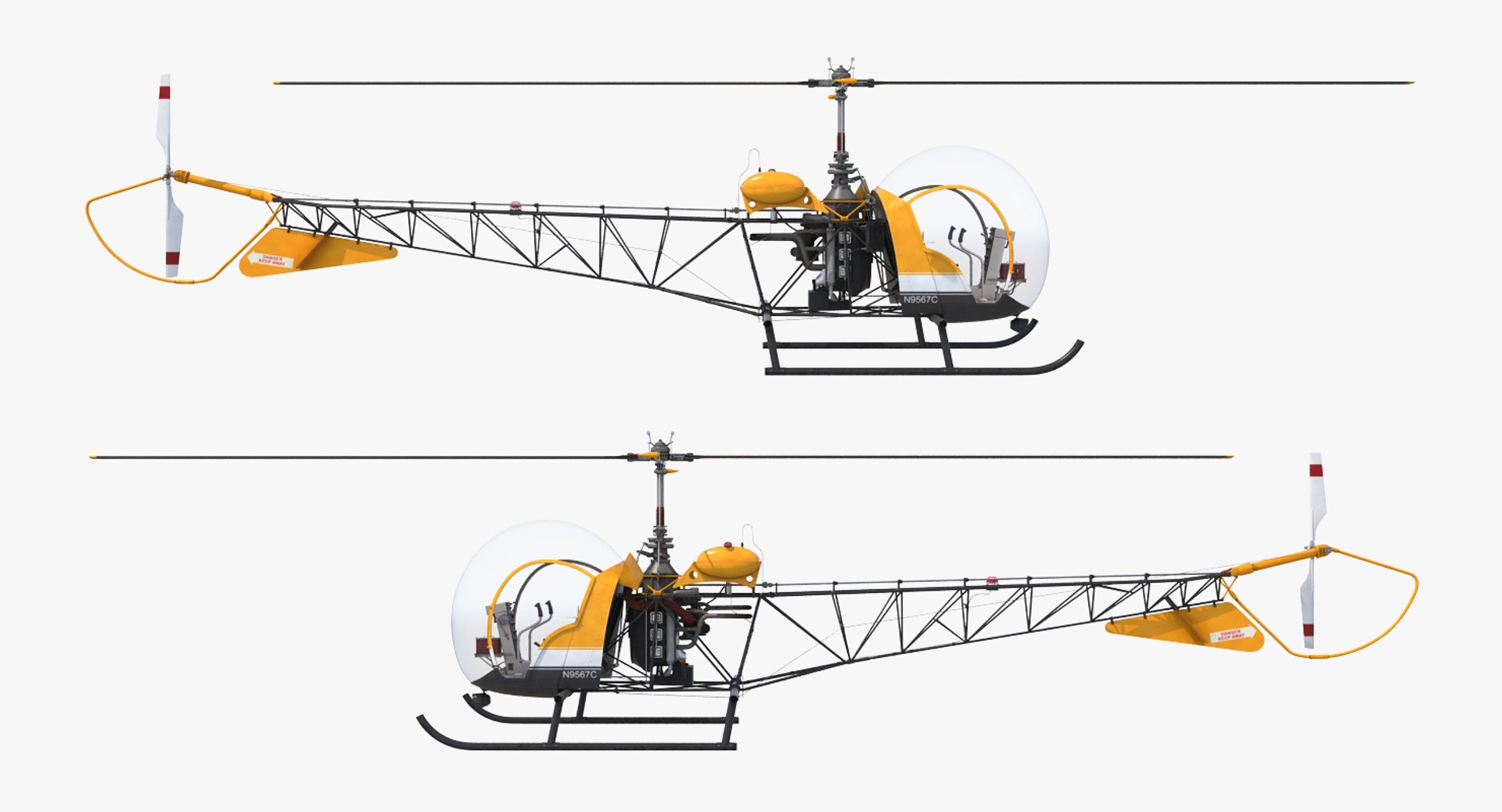 light helicopter bell 47 3d model