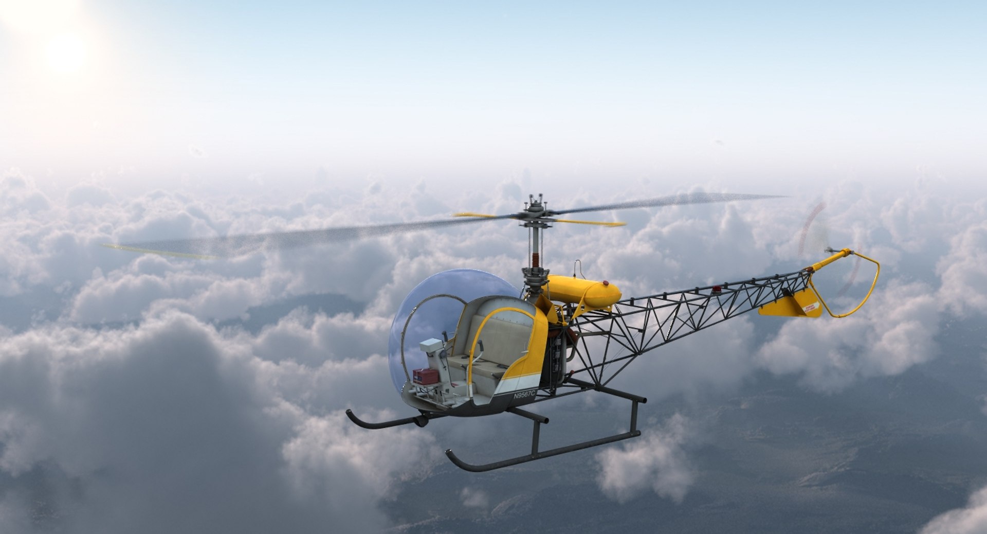 Light Helicopter Bell 47 3d Model