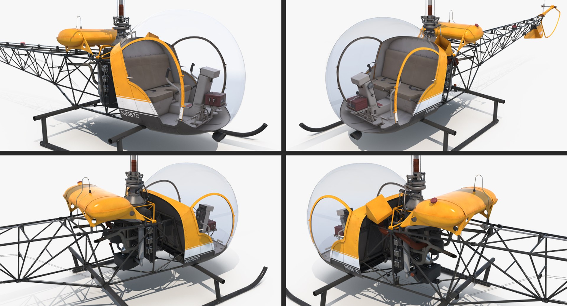 light helicopter bell 47 3d model