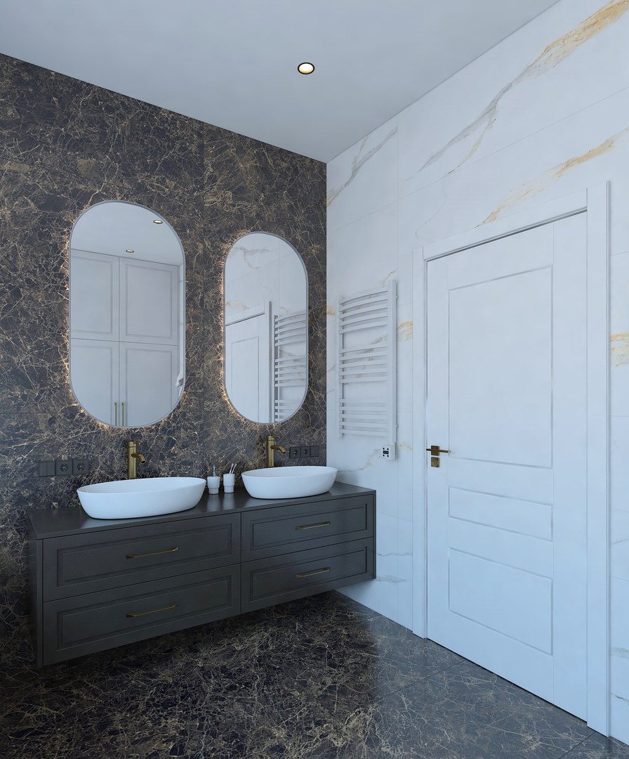 Luxurious Bathroom With Marble Tiles Model - TurboSquid 1772768