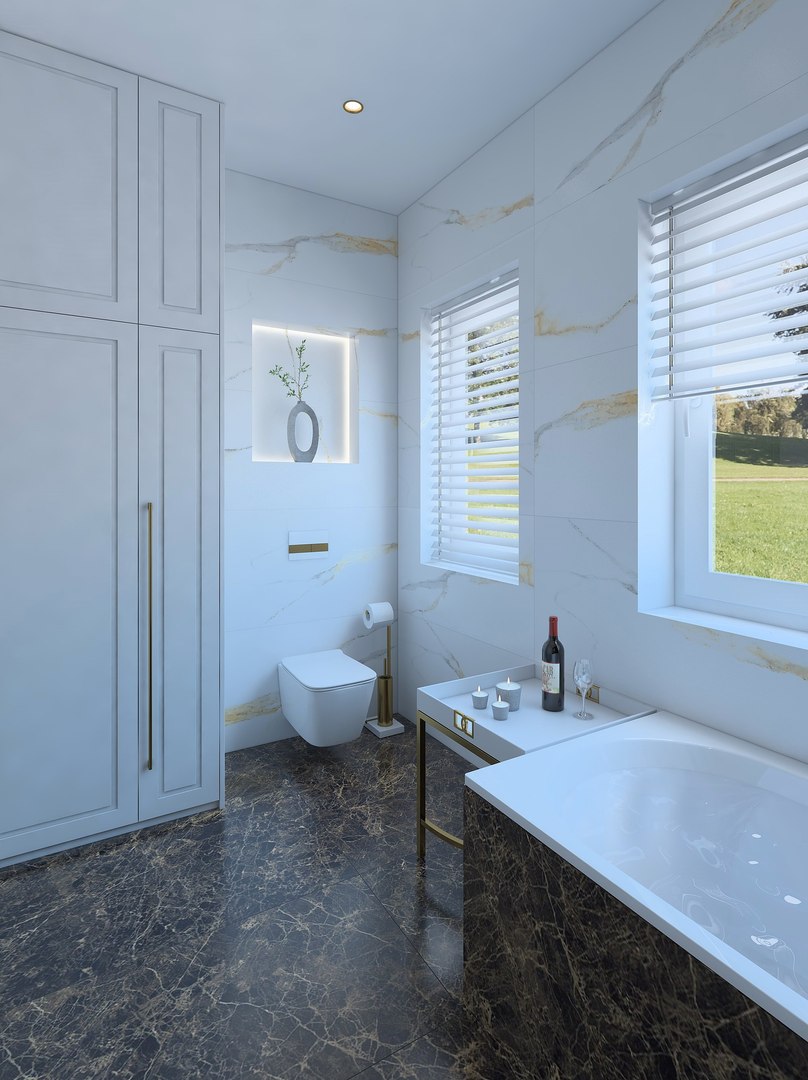 Luxurious Bathroom With Marble Tiles Model - TurboSquid 1772768