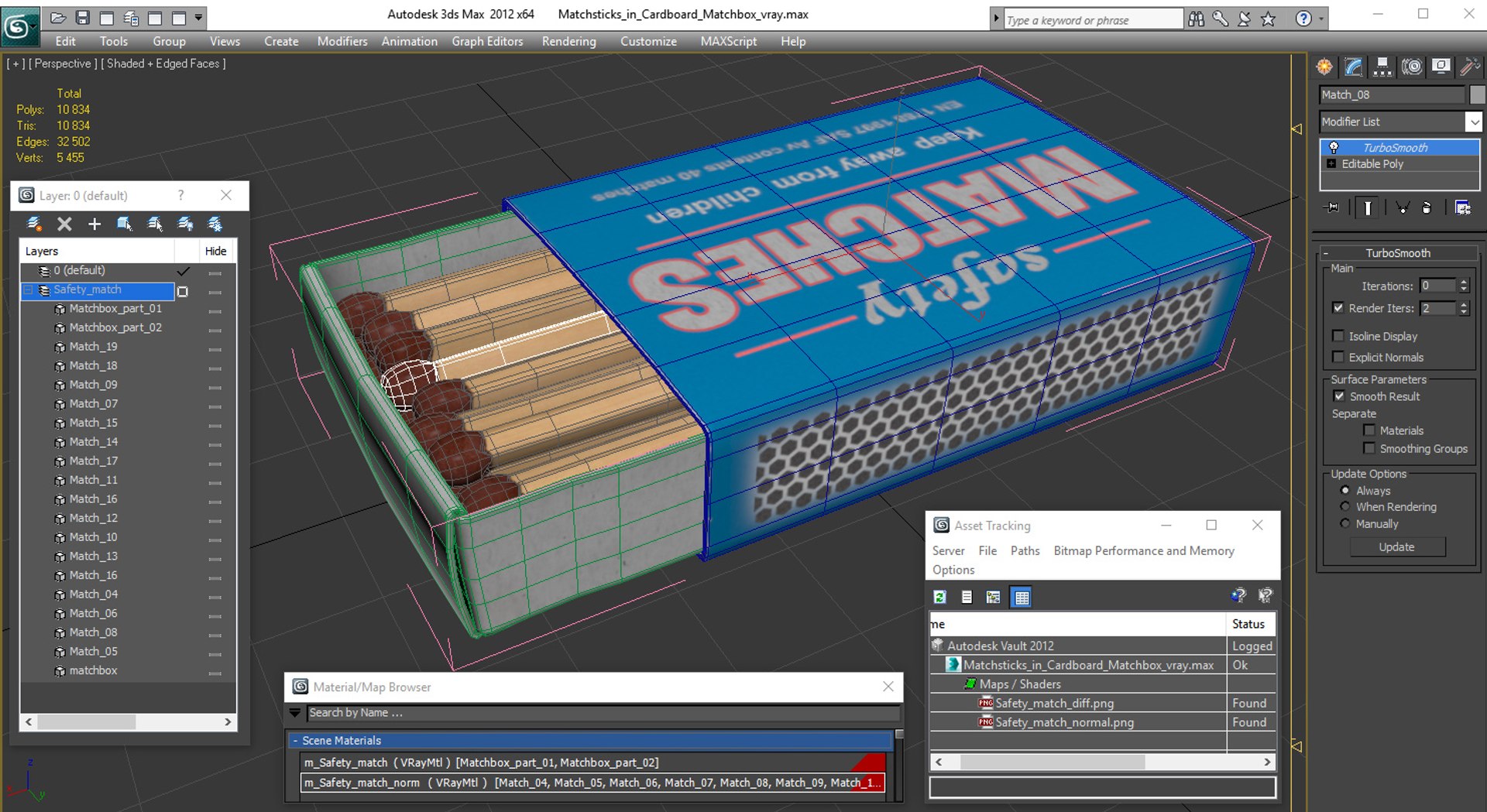 Matchsticks cardboard matchbox stick 3D model - TurboSquid 1384180
