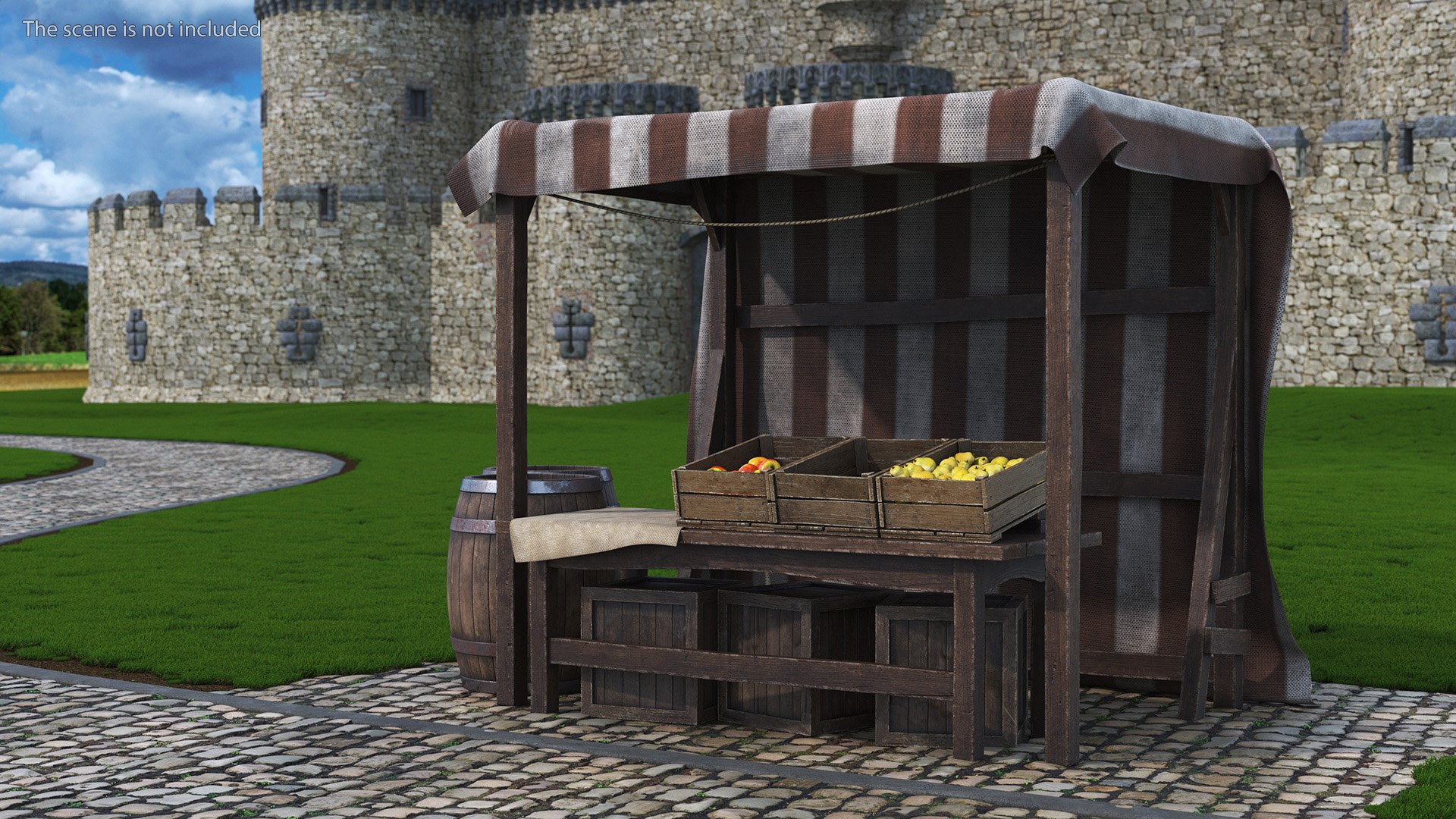 Medieval Food Market Stall With Striped Awning 3D - TurboSquid 2221442